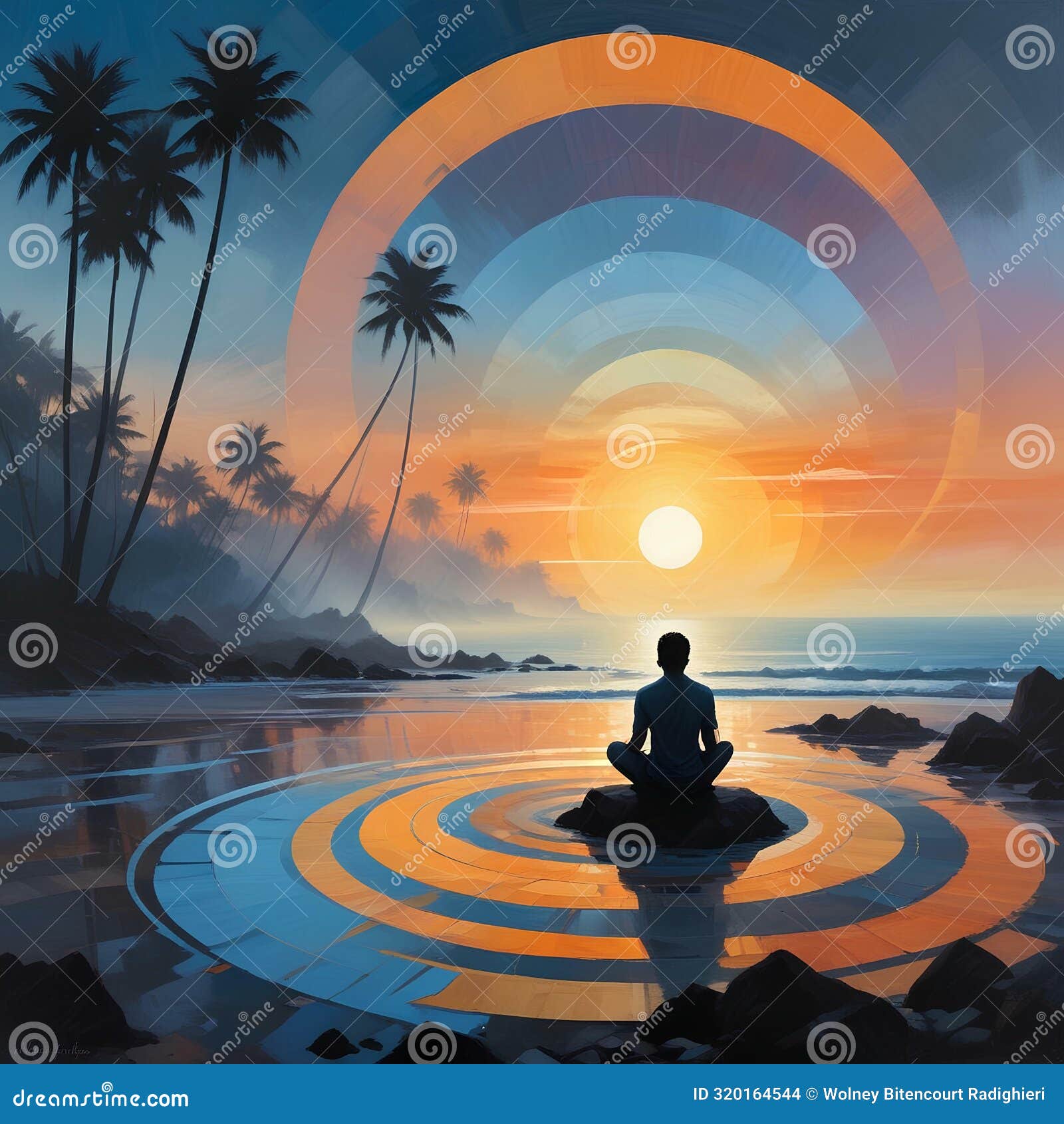 Tropical Sunset with Optical Effects 1 Stock Illustration ...