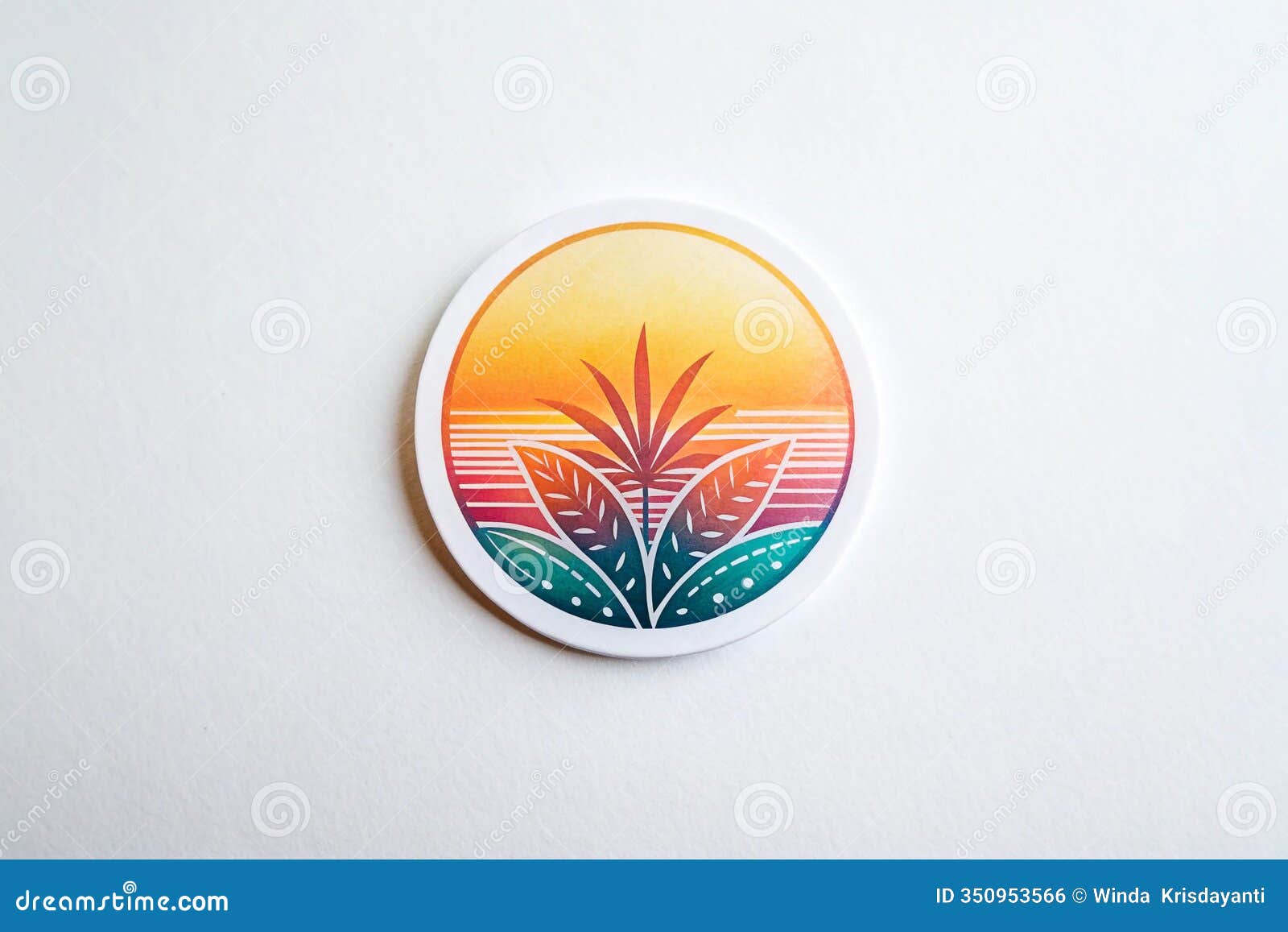 Tropical Sunset Sticker with Plant Design Stock Illustration ...