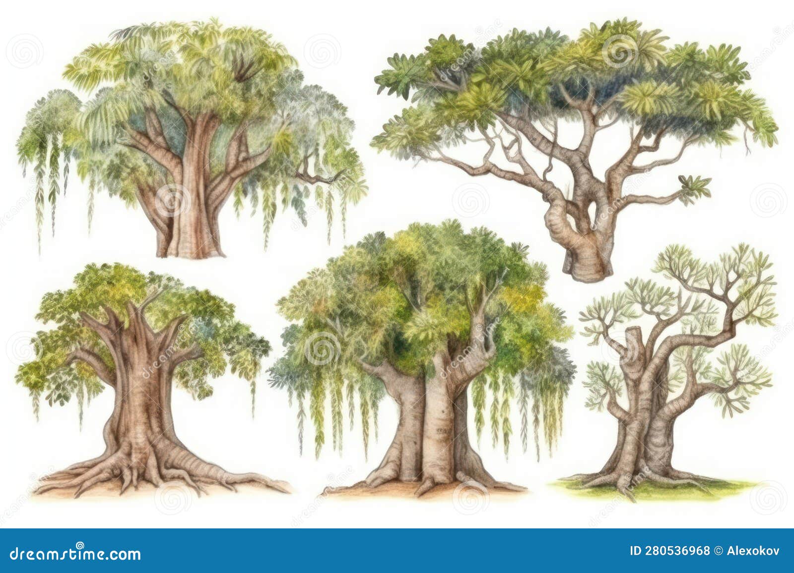 Tropical Tamarind Tree Forest Collection . Stock Illustration ...