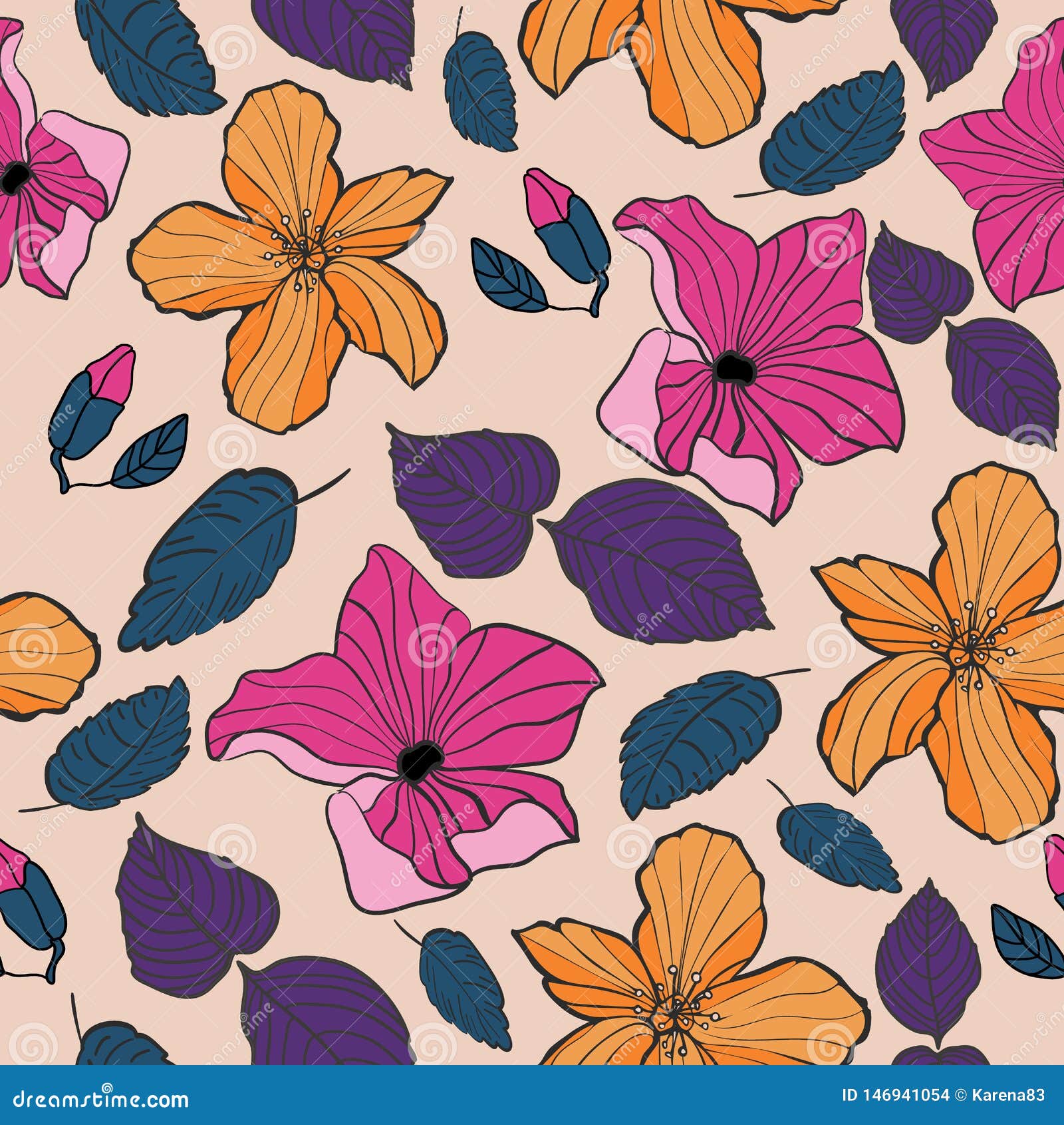 Tropical Textile Floral Repeat Print Pattern in Vector Stock ...