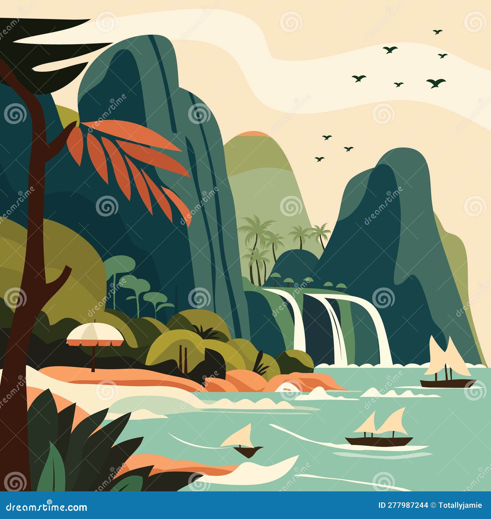 Tropical Travel Scene stock vector. Illustration of summer - 277987244