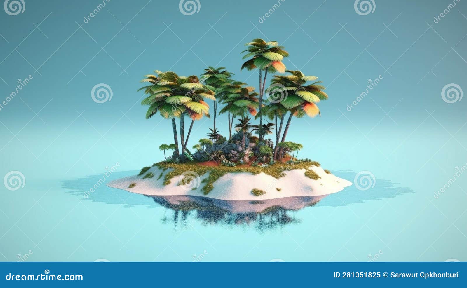 Tropical Tree with Beach or Oasis, AI Generative. Stock Illustration ...