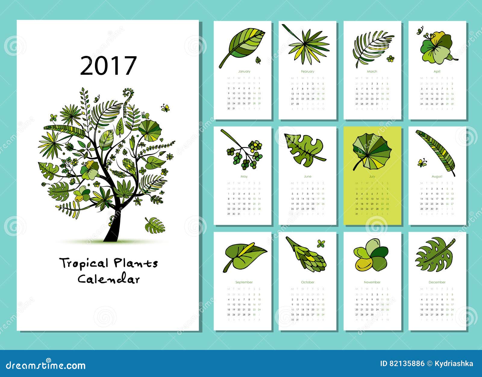 Tropical Tree, Calendar 2017 Design Stock Vector - Illustration of ...