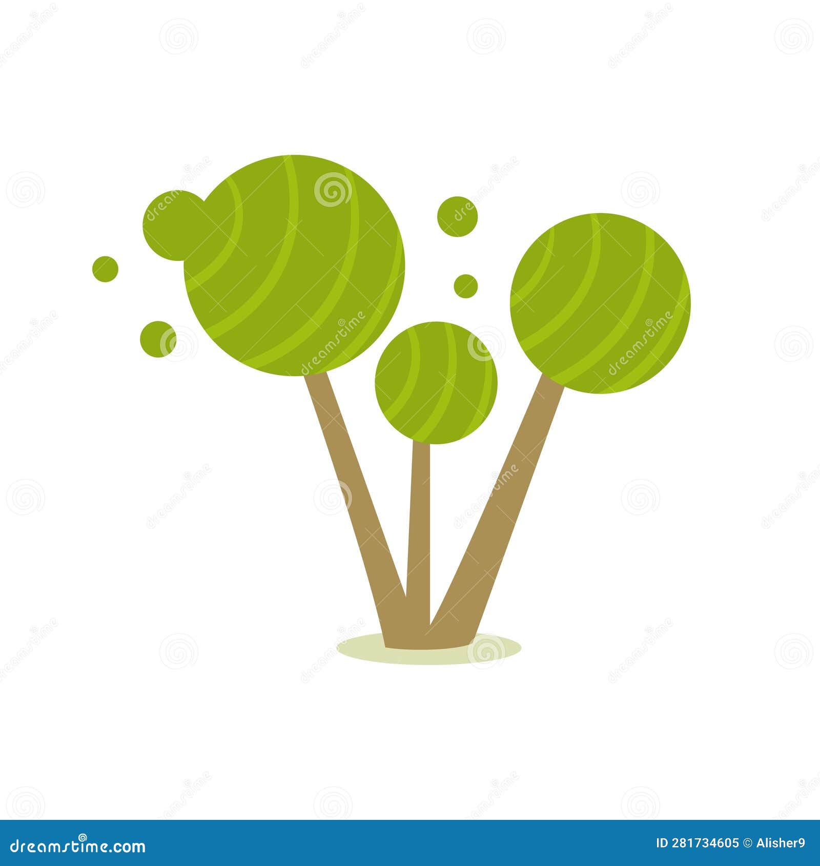 Tropical Tree with Three Branches Bearing Round Crowns Stock Vector ...