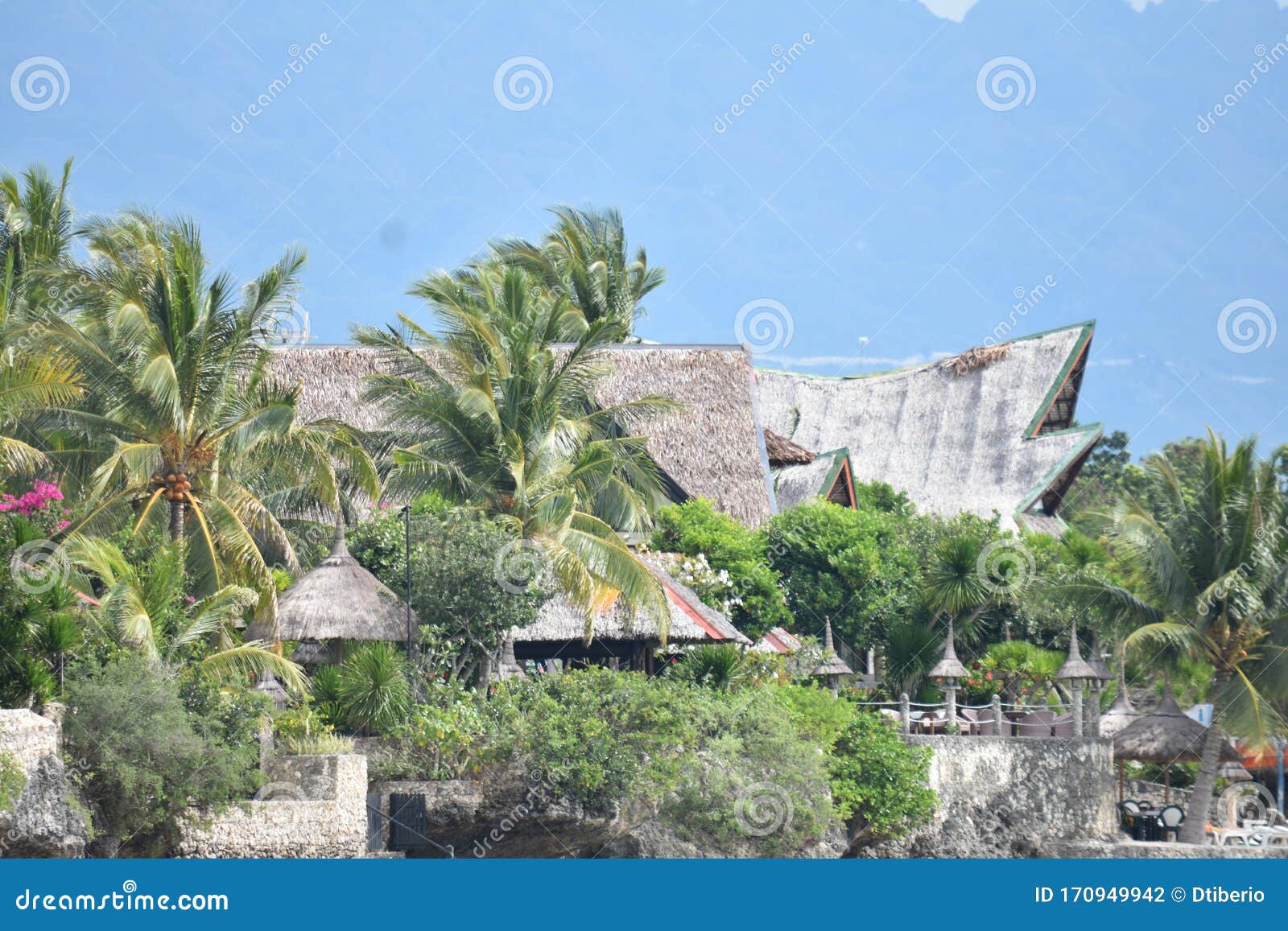Tropical Trees and Hut at Beach Stock Photo - Image of shore, outside ...