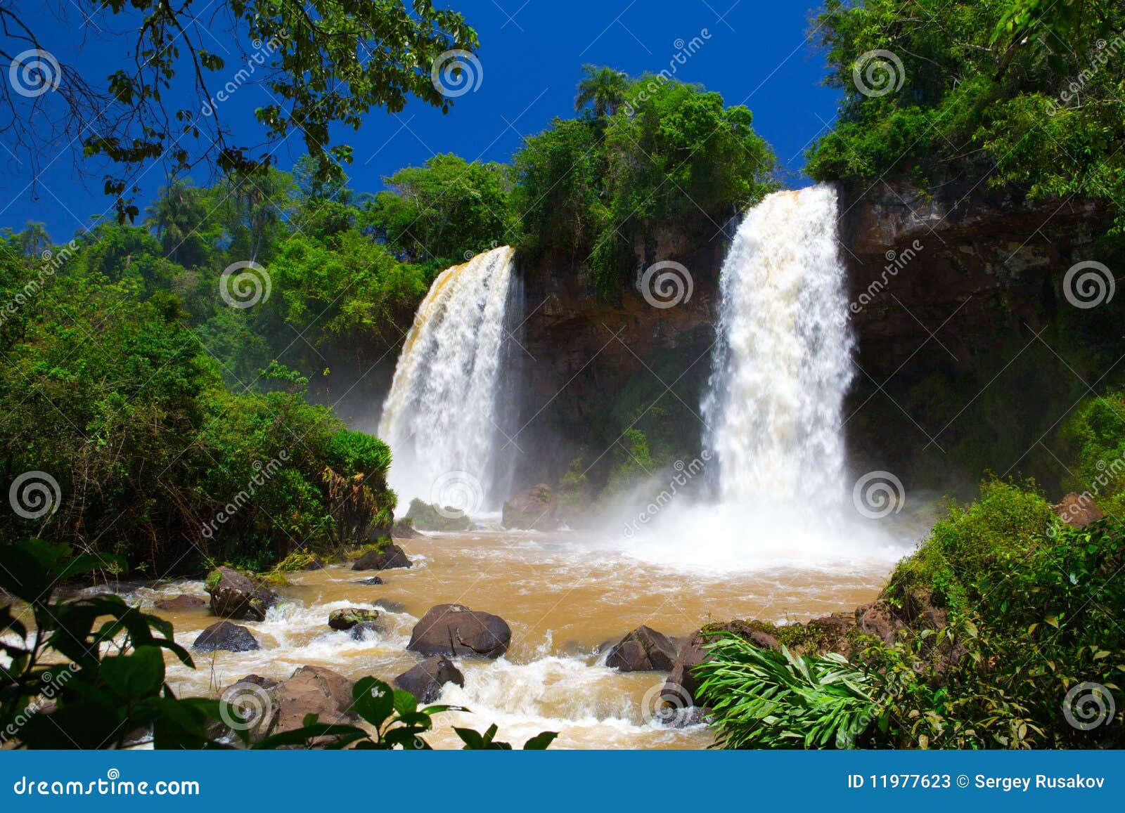 Tropical two waterfall. stock image. Image of lush, idyllic - 11977623