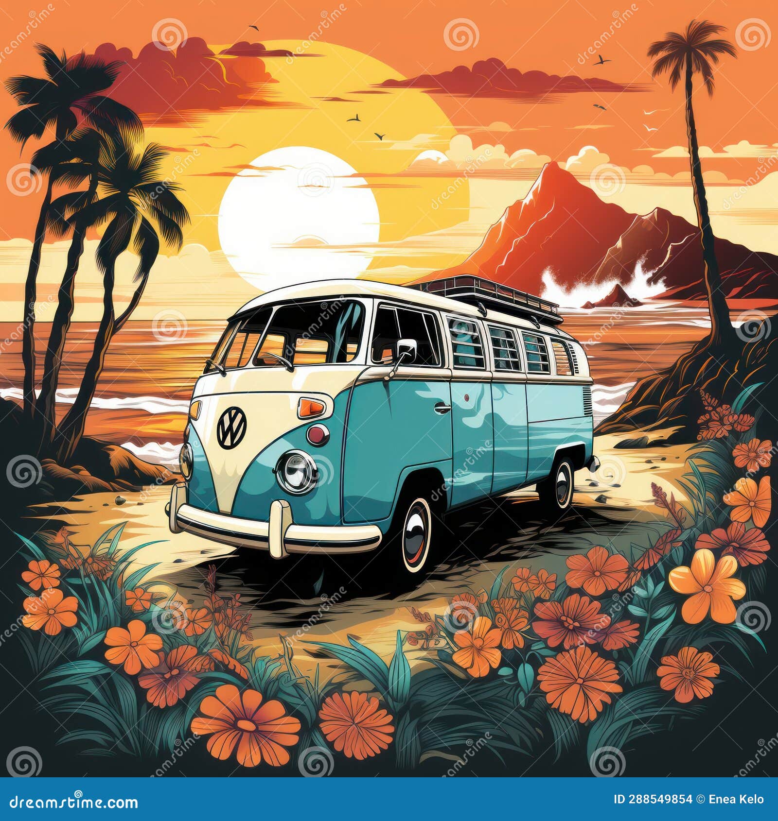 The Tropical Van stock illustration. Illustration of tree - 288549854