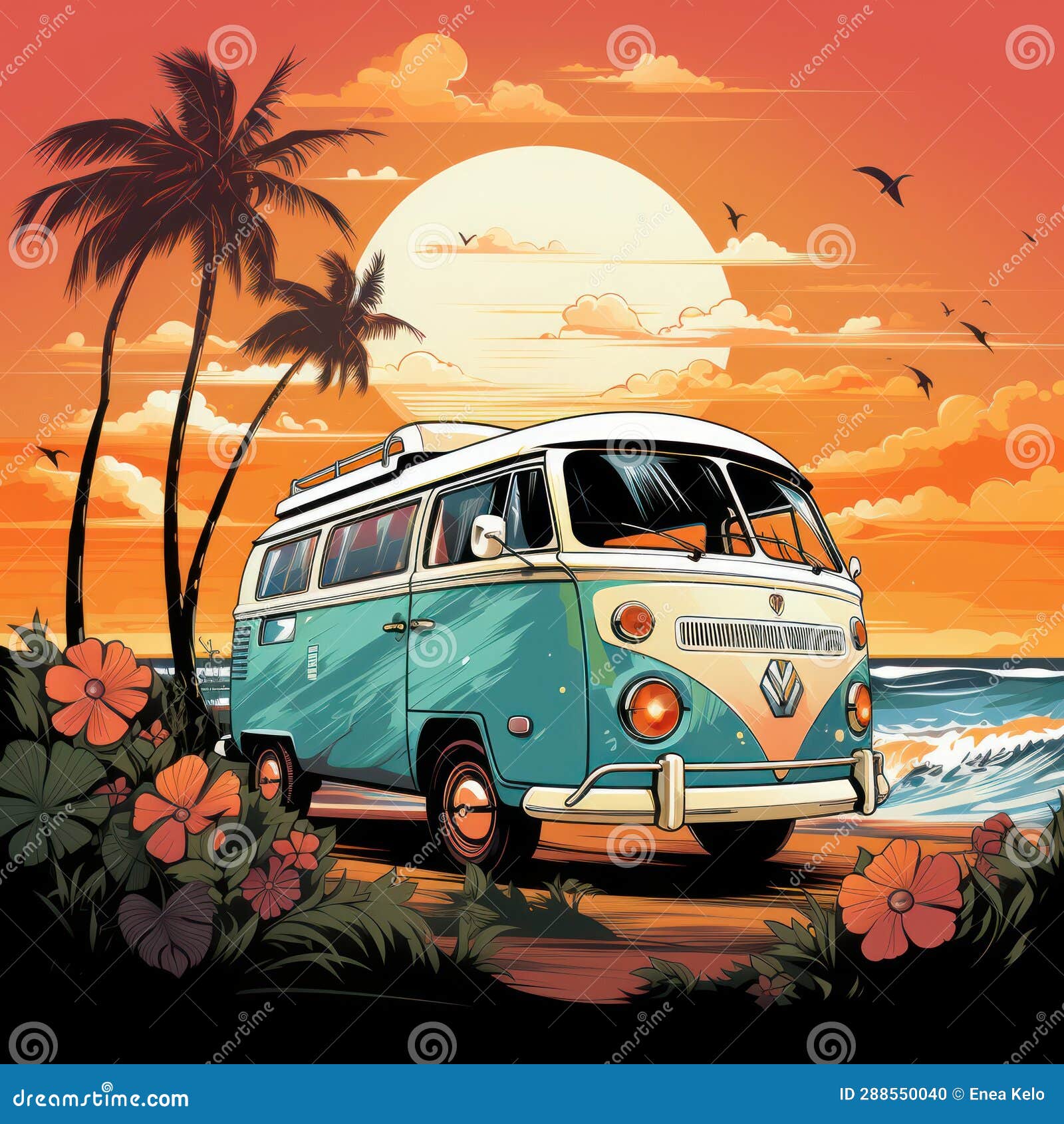 The Tropical Van stock illustration. Illustration of hawaii - 288550040