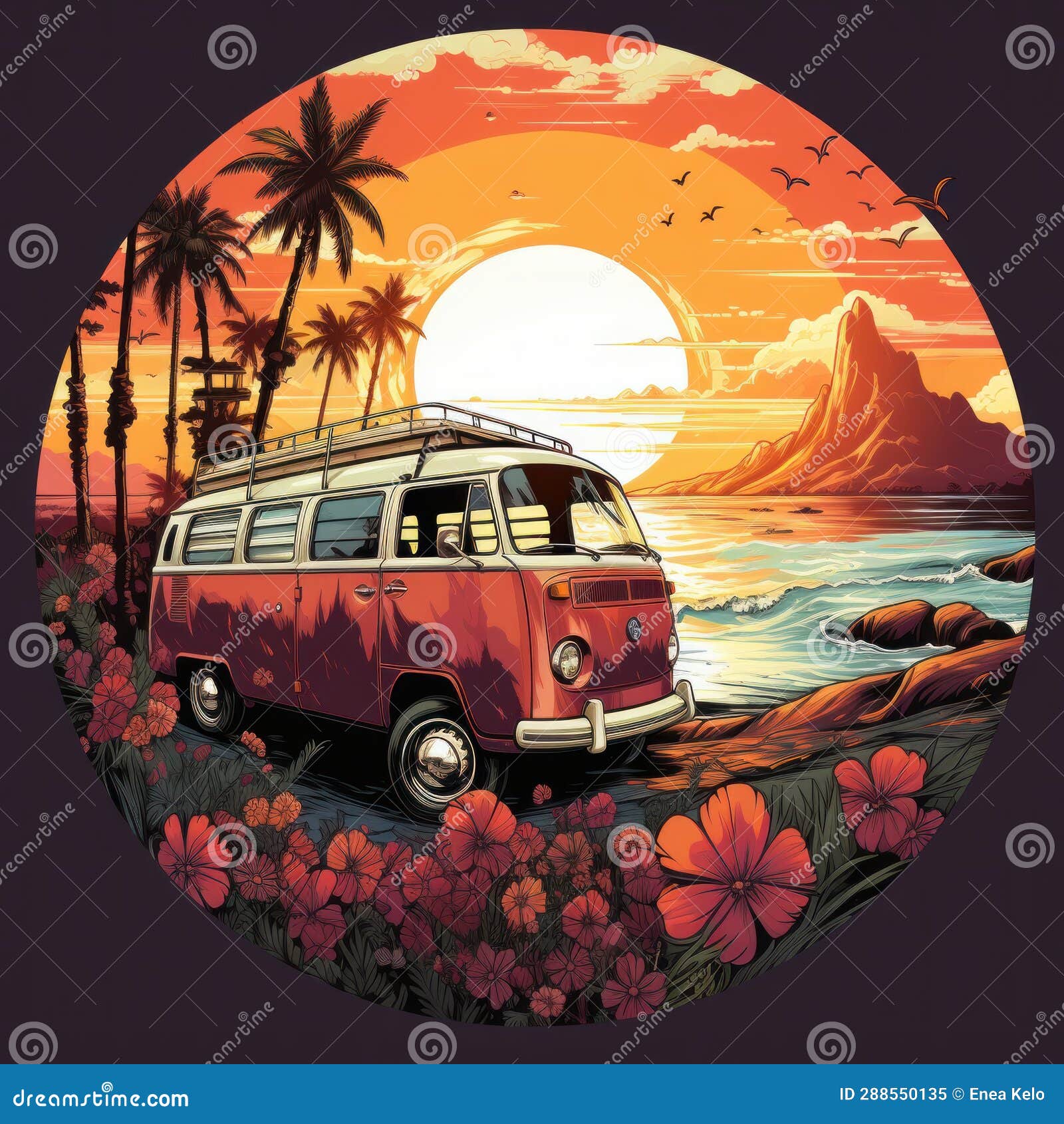 The Tropical Van stock illustration. Illustration of sunset - 288550135