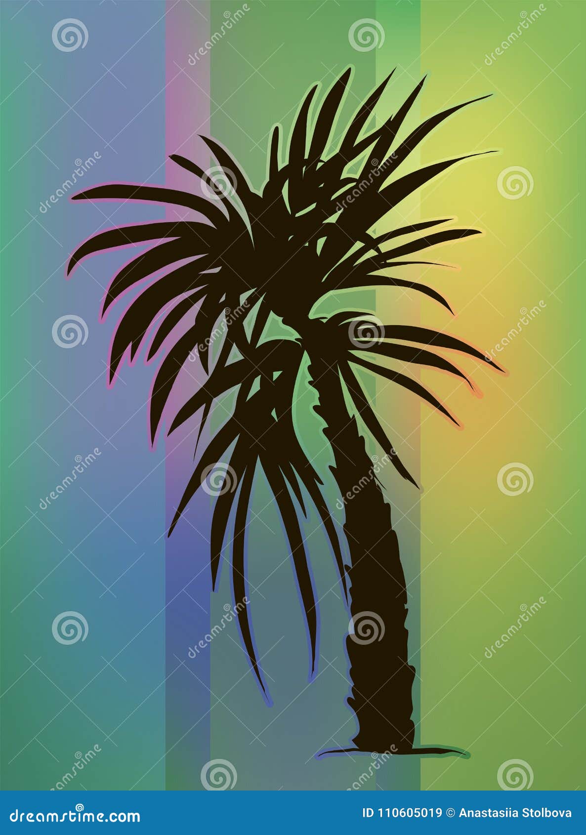 Tropical Vector Illustration. Palm Tree at Beautiful Gradient ...