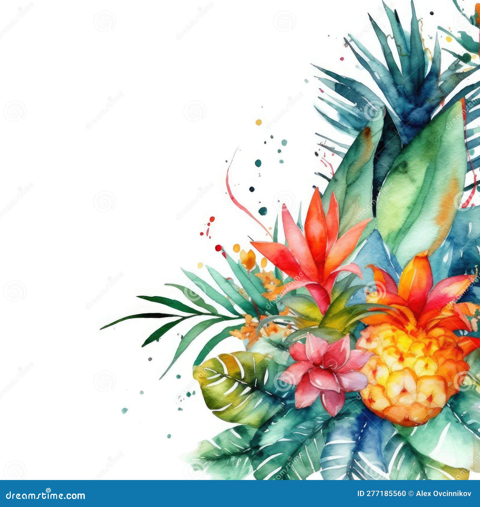 Tropical Watercolor Border Design for Invitations and Posters. Stock ...
