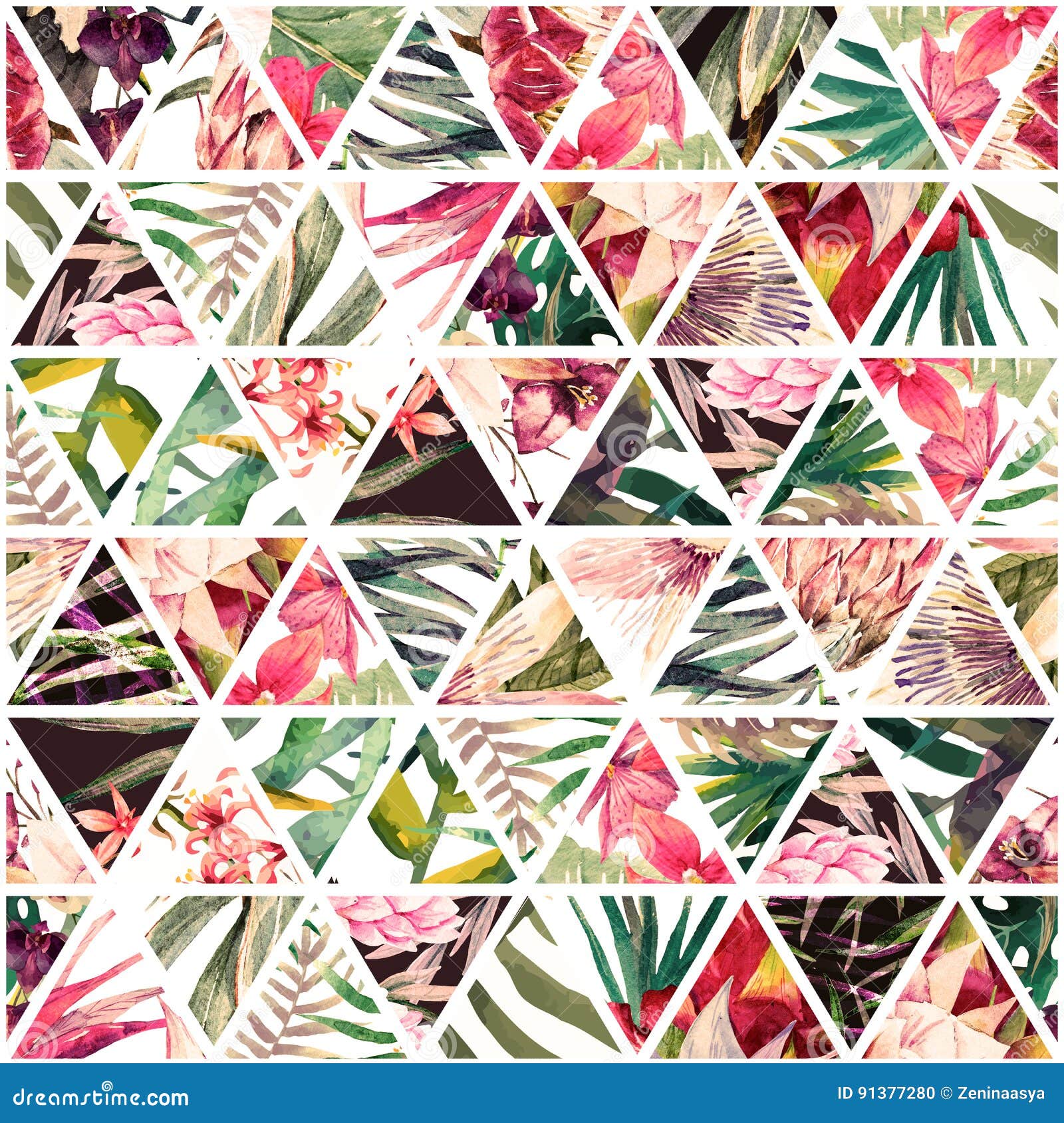 Tropical Watercolor Patchwork Stock Illustration - Illustration of ...