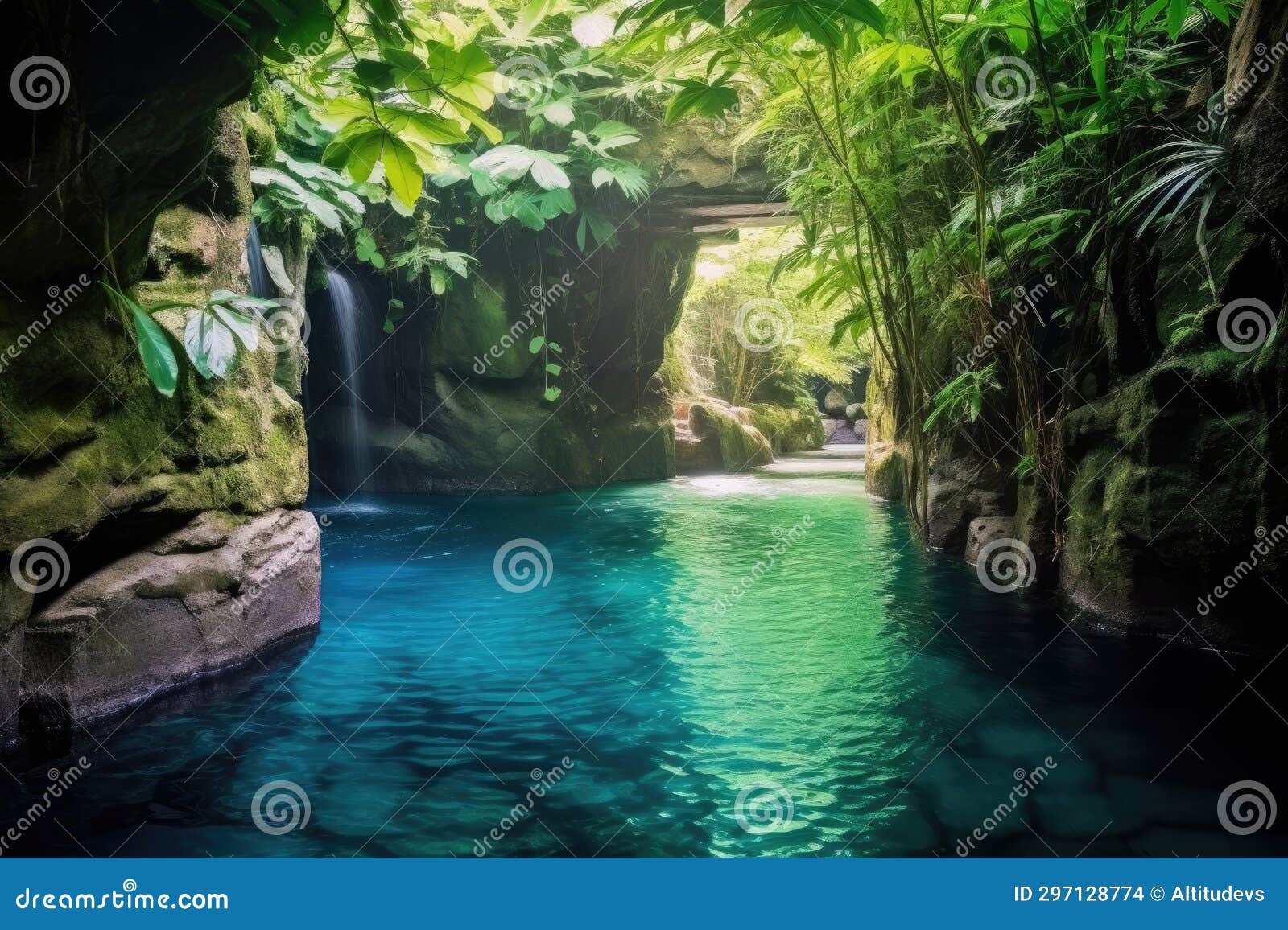 A Tropical Waterfall Cascading into a Hidden Pool Stock Photo - Image ...