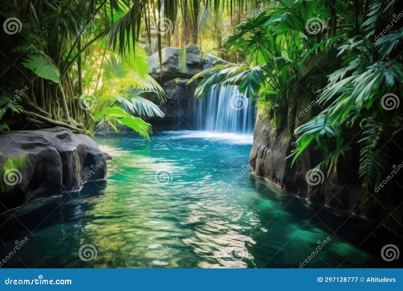 A Tropical Waterfall Cascading into a Hidden Pool Stock Image - Image ...