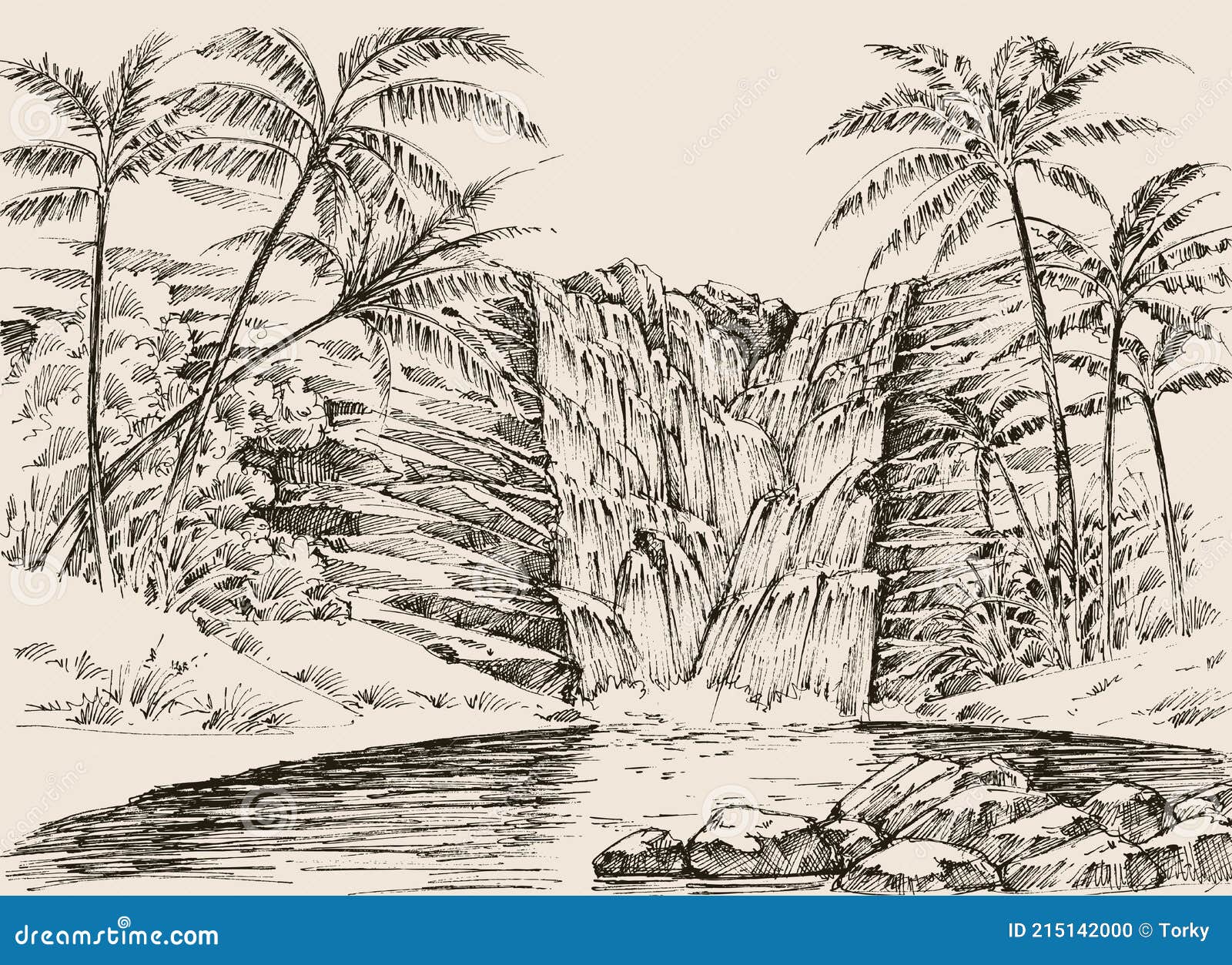 Waterfall Drawing Vector Illustration | CartoonDealer.com #68389204