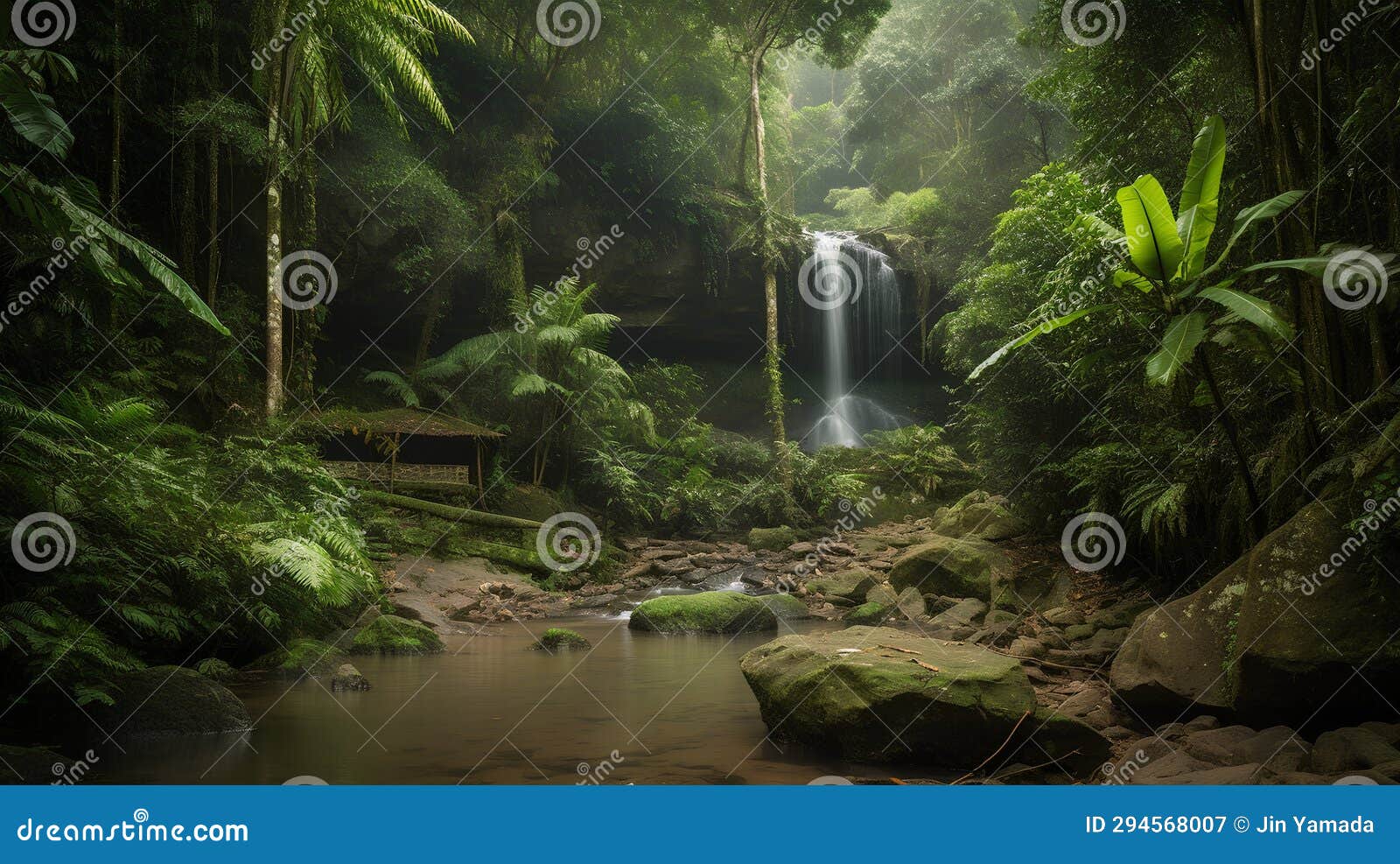 A Tropical Waterfall Cascades With The Untamed Beauty Of Water. Stock ...
