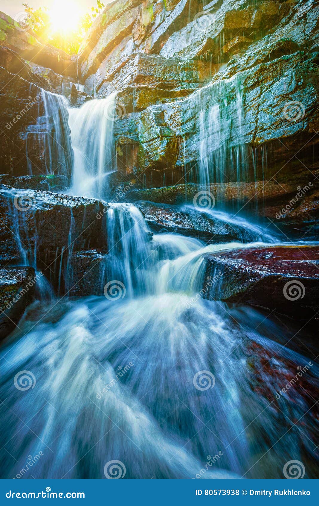 Tropical Waterfall with Sun Rays Stock Photo - Image of sunrays ...