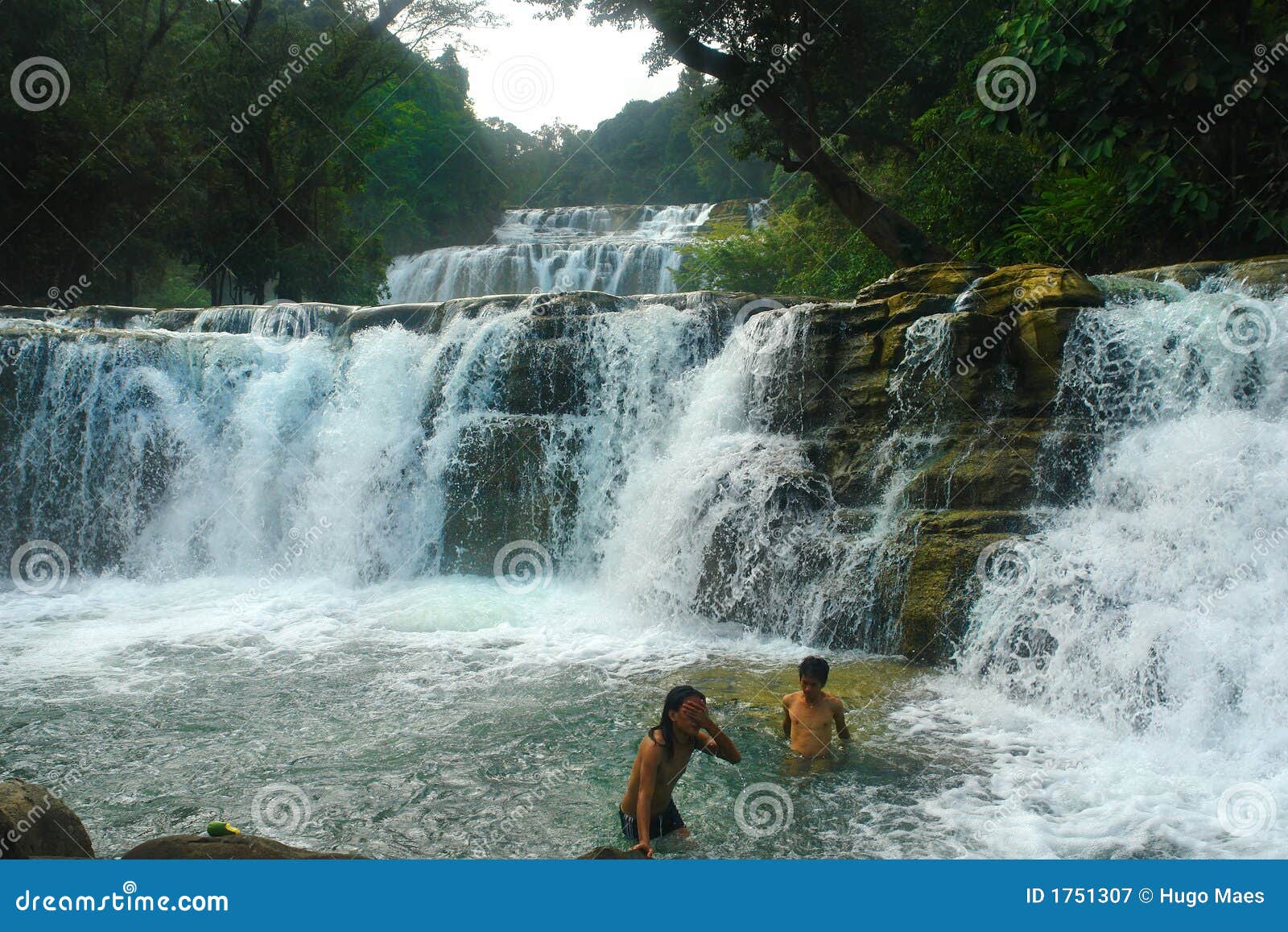 Tropical Waterfall, Swimming Boys. Royalty Free Stock Photography ...