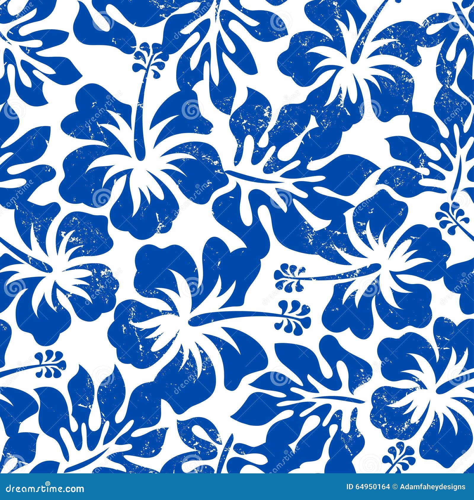 Tropical Weathered Blue Hibiscus Seamless Pattern Stock Vector ...