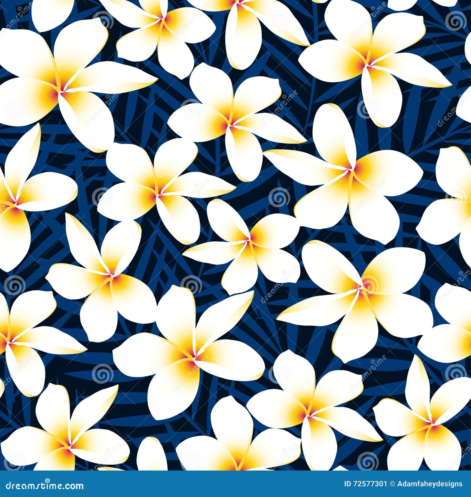 Tropical White Frangipani Plumeria Flower Seamless Pattern Stock Vector ...