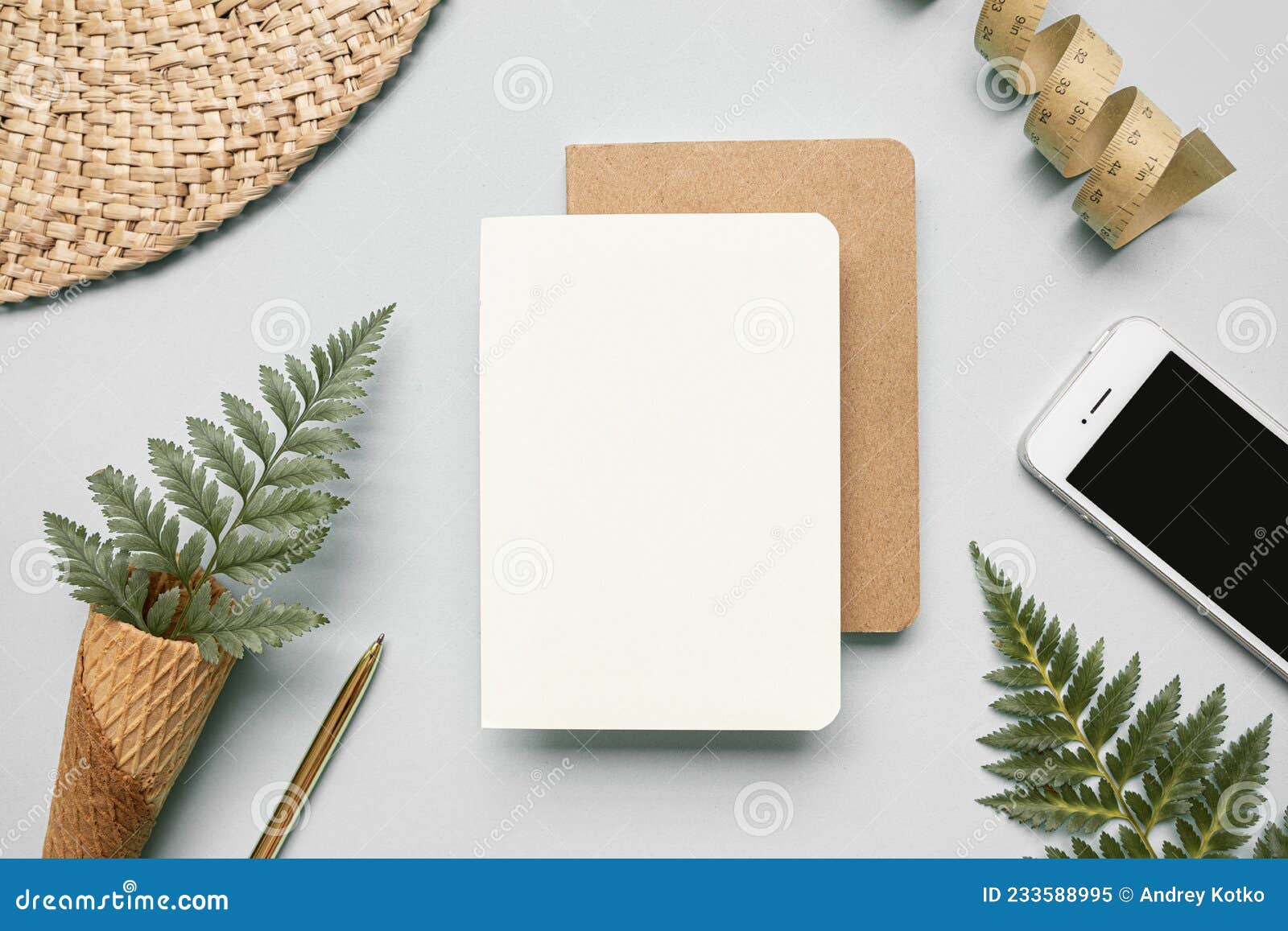 Tropical Workspace Concept. Notepad and Tropical Palm Leaves. Mockup ...