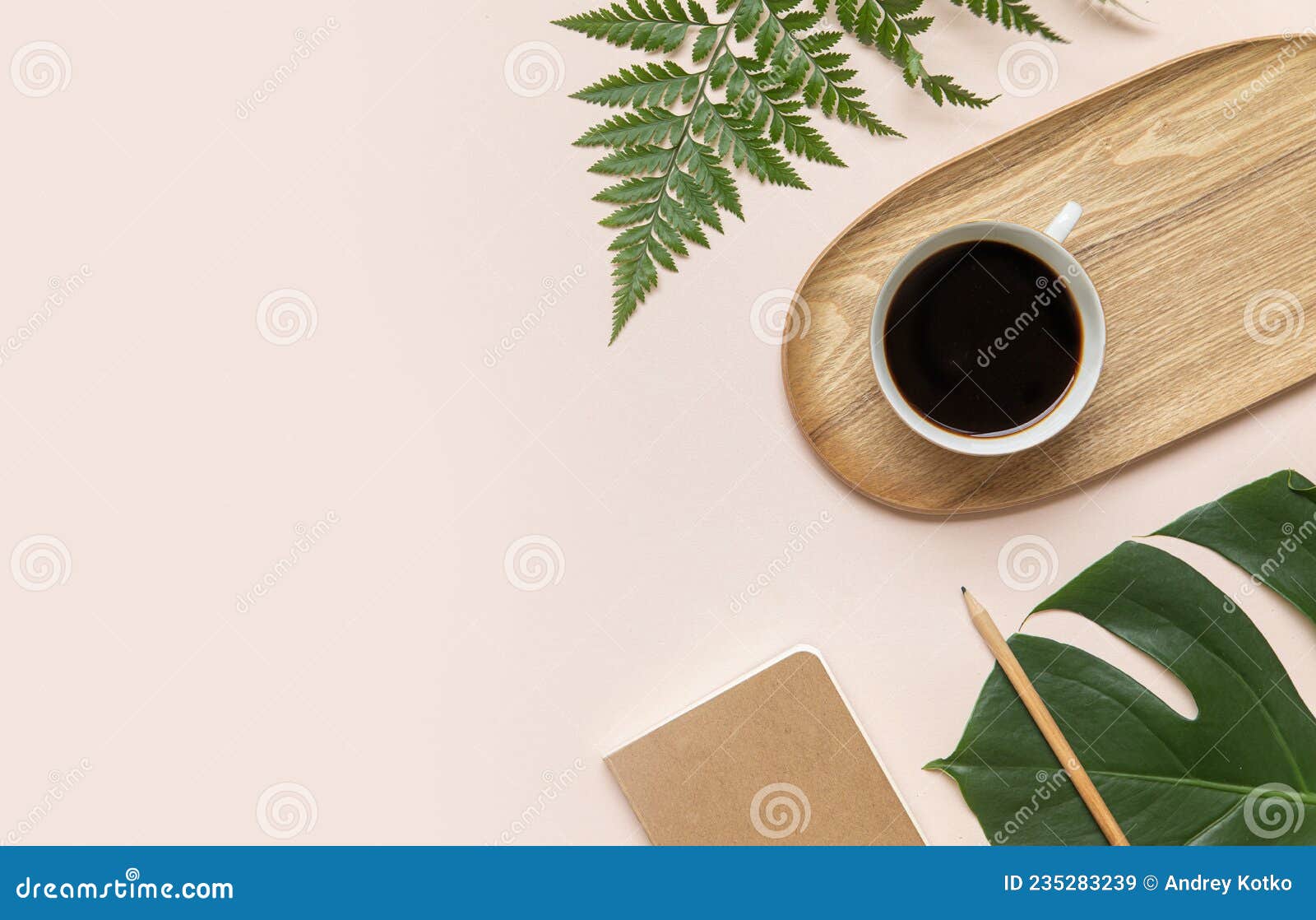 Tropical Workspace Concept. Notepad and Tropical Palm Leaves. Mockup ...