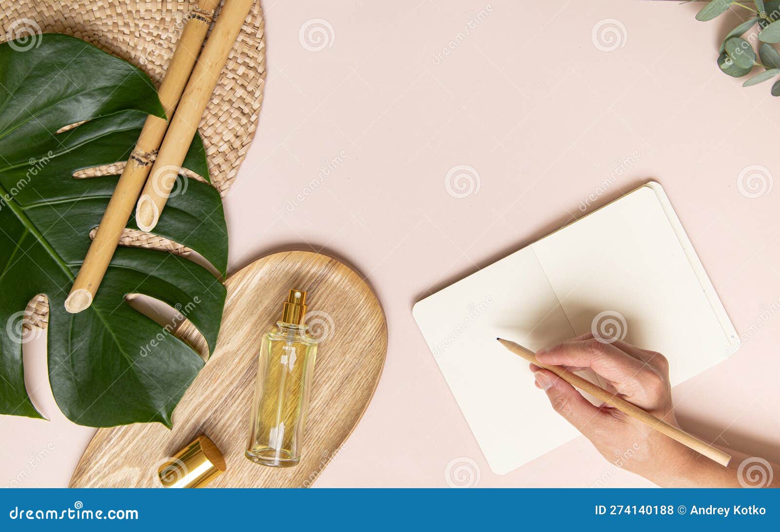 Tropical Workspace Concept. Notepad and Tropical Palm Leaves. Mockup ...