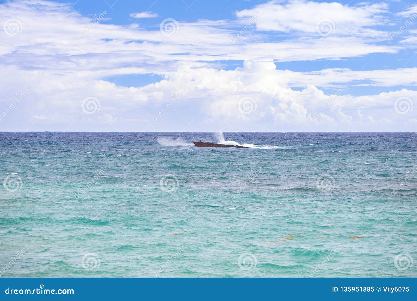 Tropics, Atlantic Ocean. Rusty Hull Sunken Ship Stock Image - Image of ...