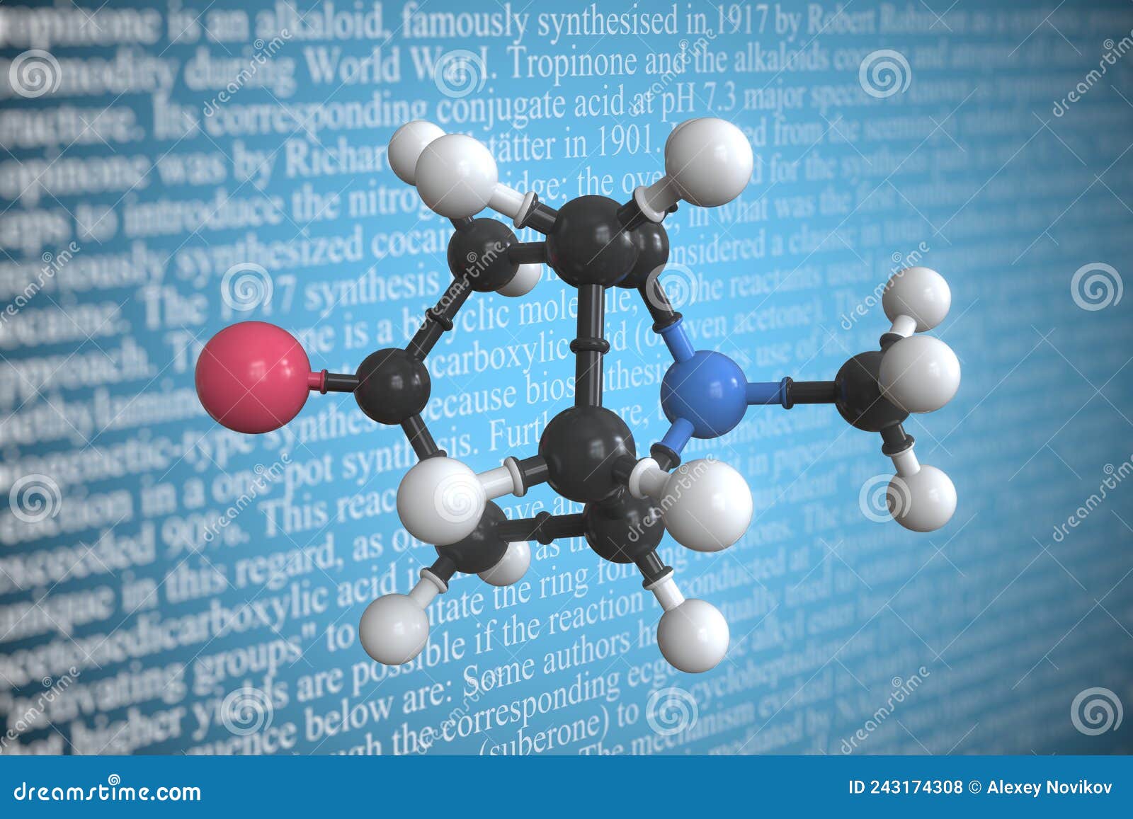 Tropinone Scientific Molecular Model, 3D Rendering Stock Illustration ...
