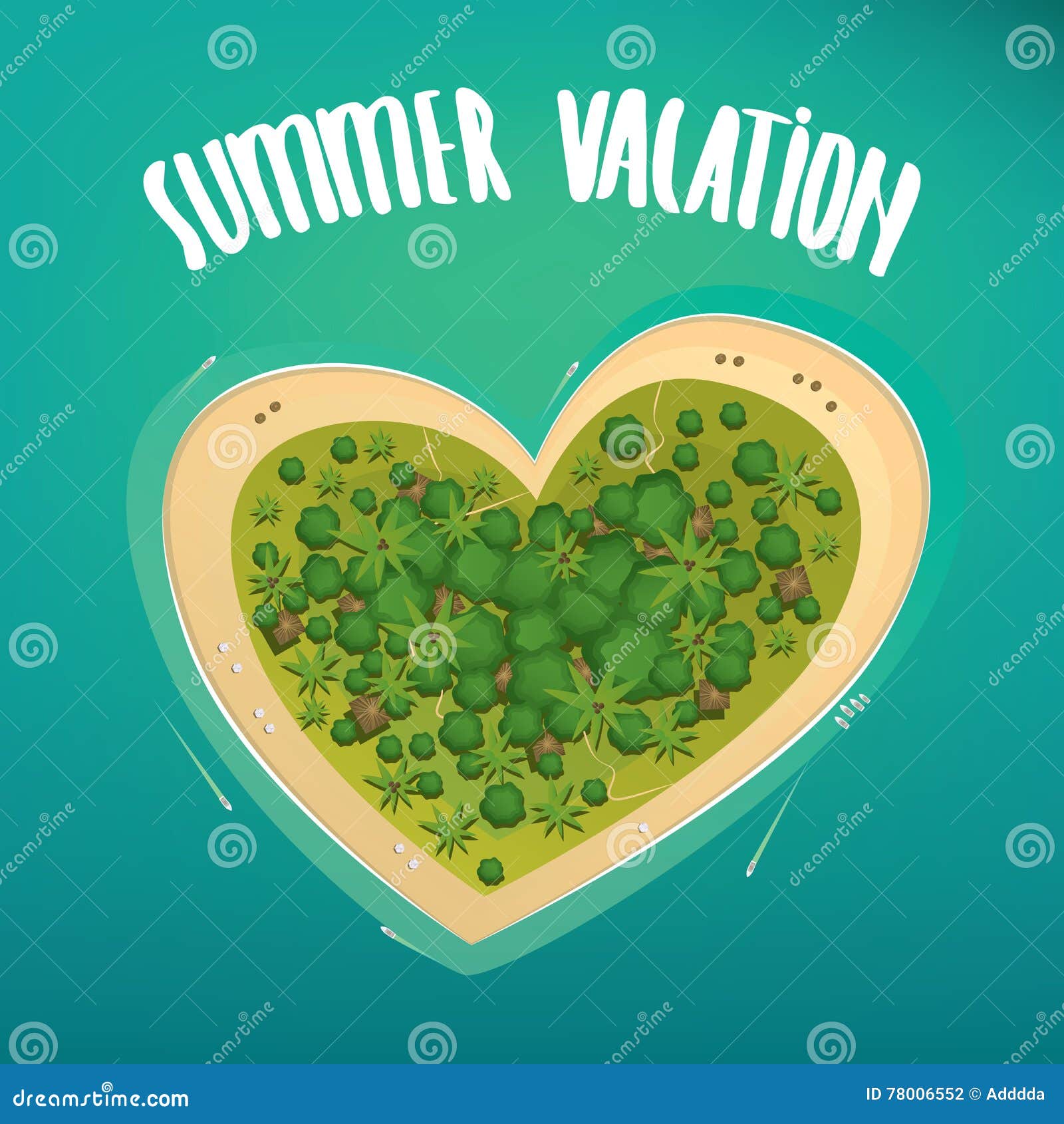 Tropisch Eiland in De Vorm Van Een Hart Vector Illustratie ...