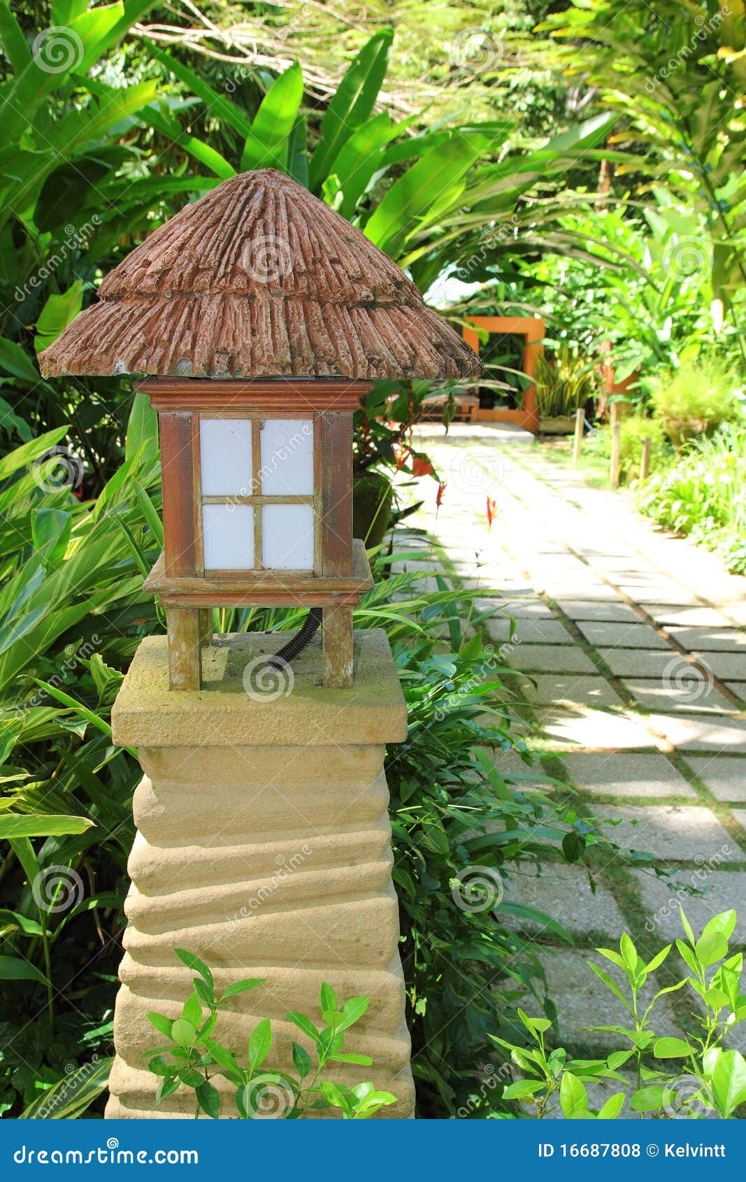 Tropische Tuin met Lamp stock foto. Image of decoratie - 16687808