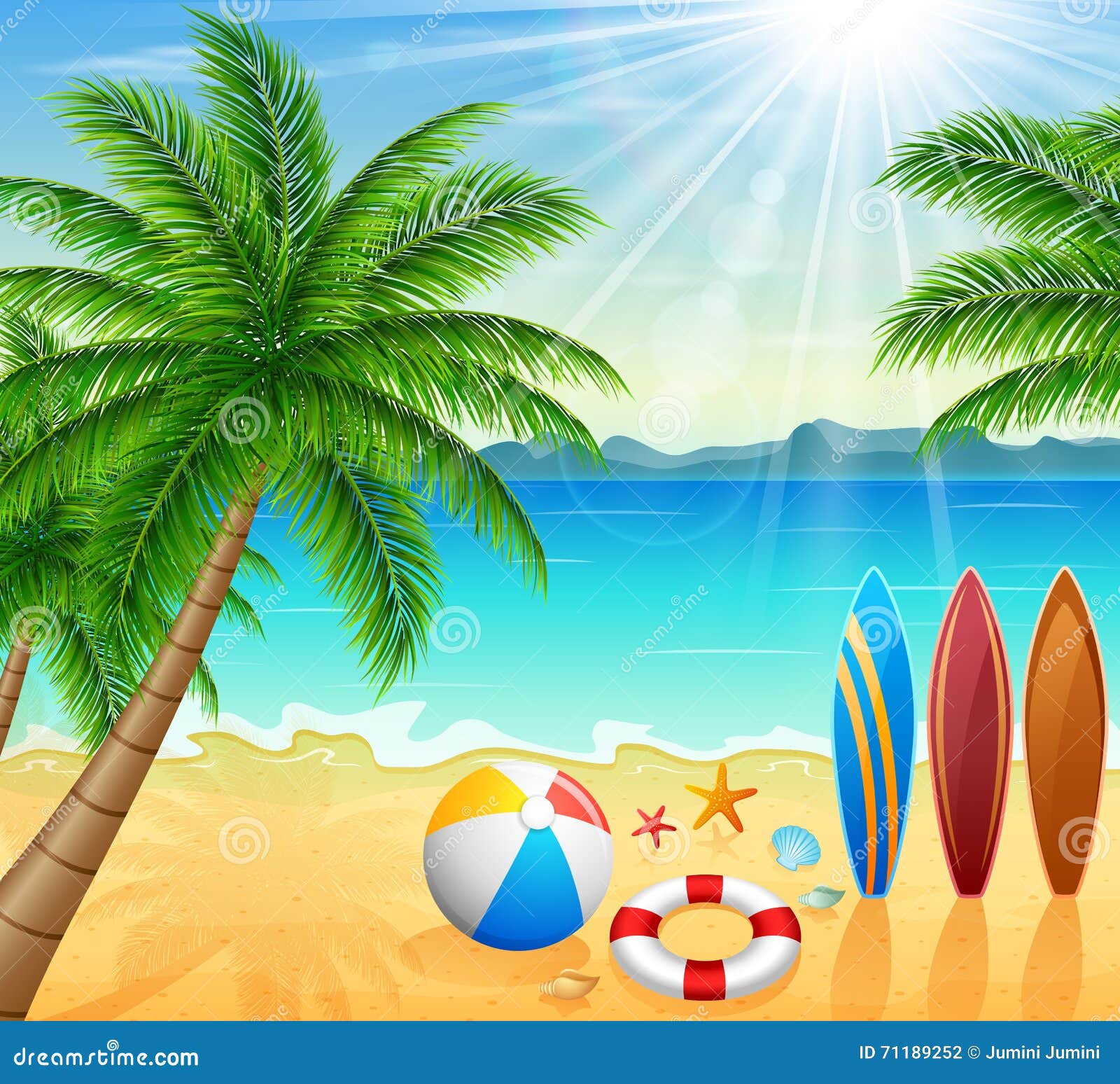 Tropischer Strand Mit Hellem Sonnenschein Vektor Abbildung ...