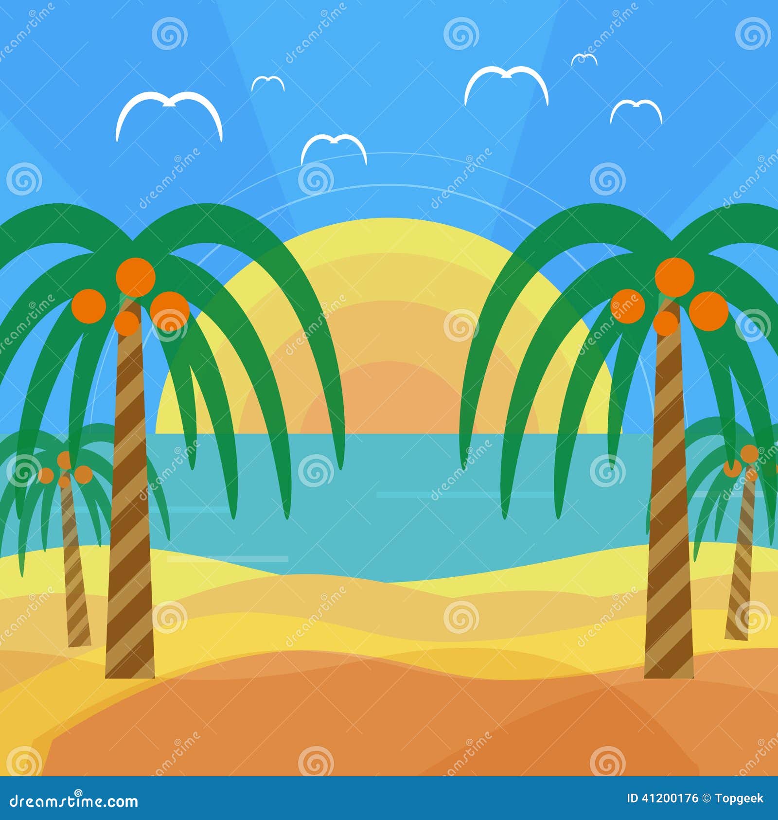 Tropischer Strand Mit Palmen Vektor Abbildung - Illustration von ...