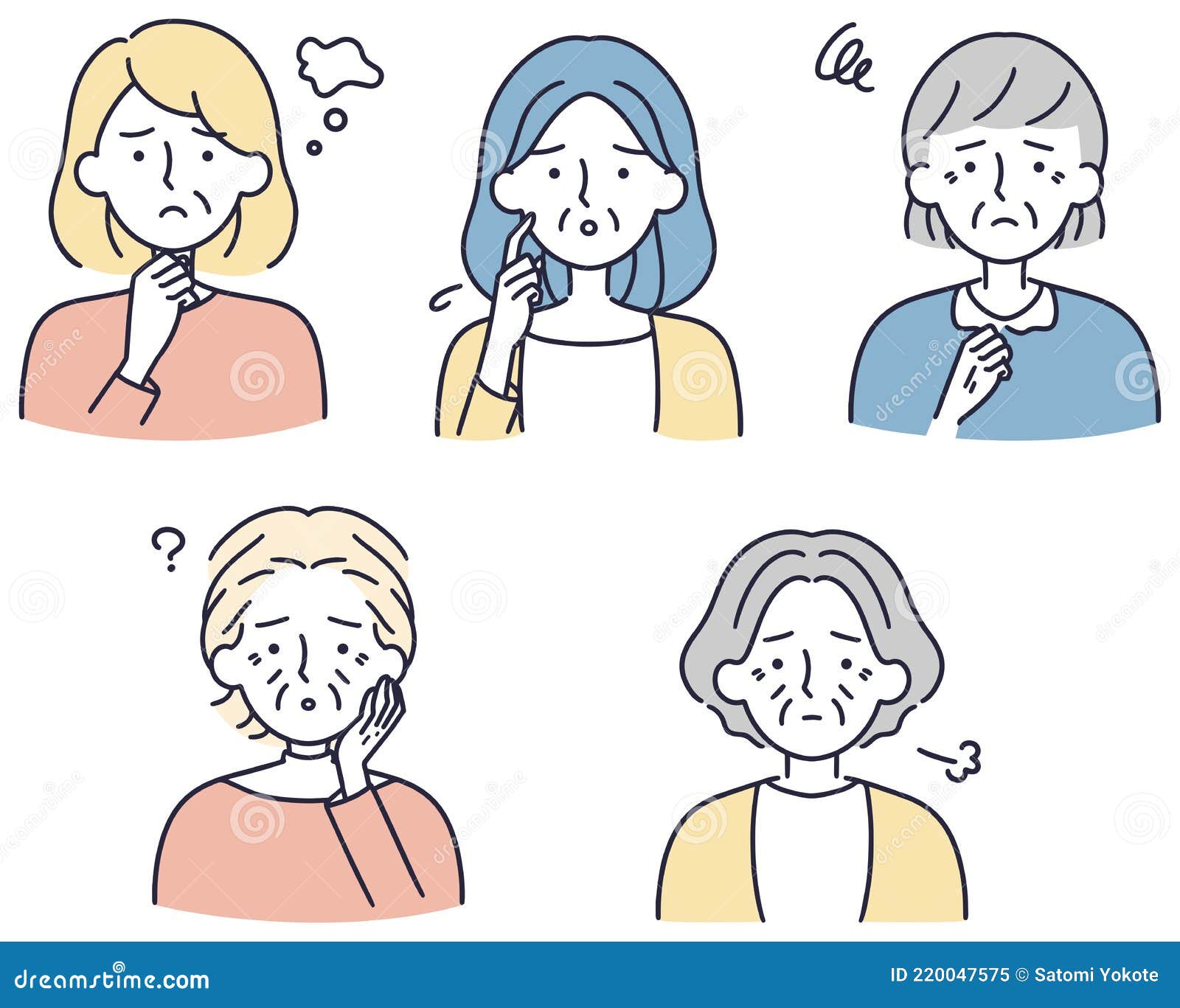 Trouble Face Senior Female Set Simple Illustration Stock Vector ...
