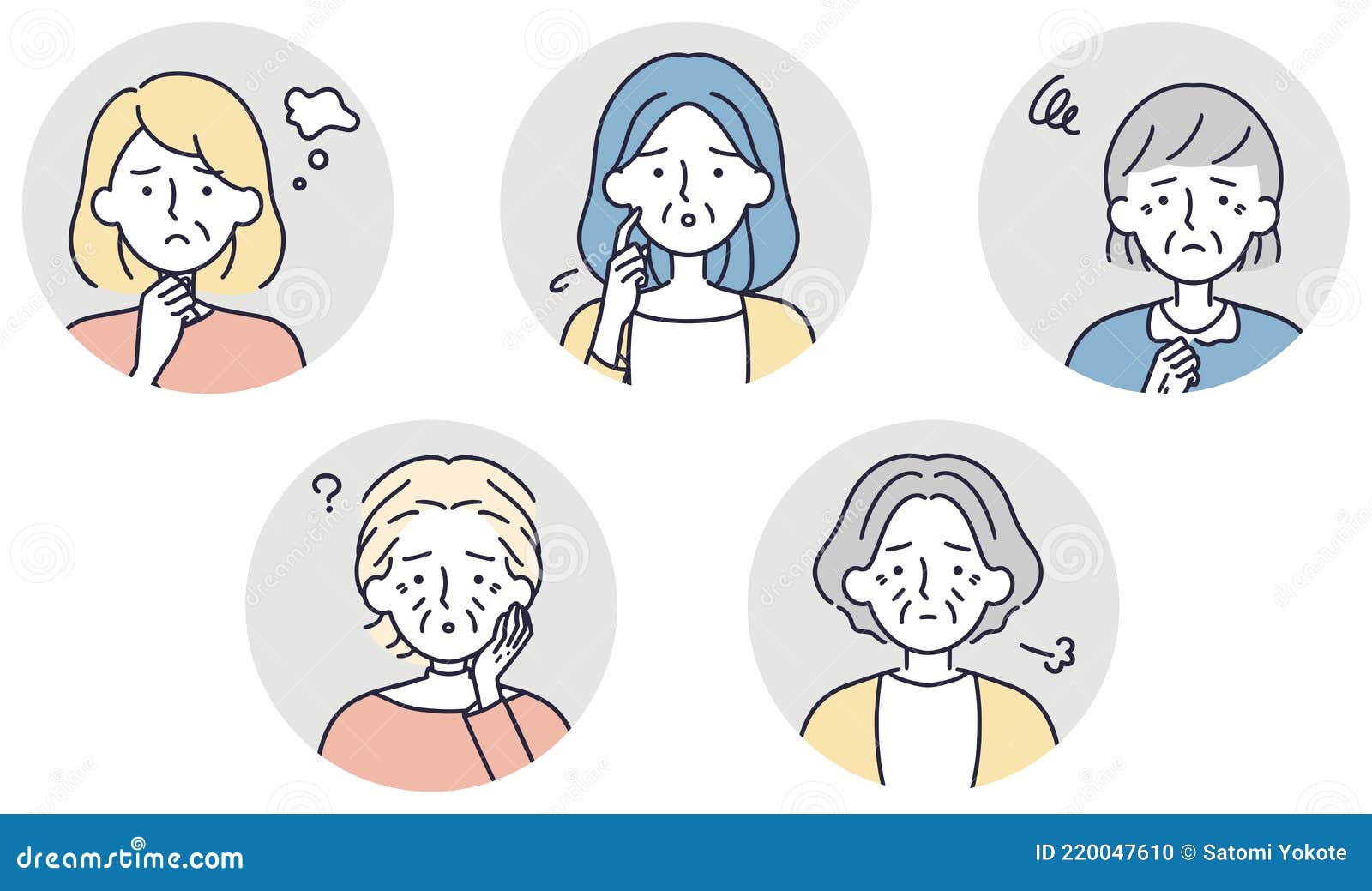 Trouble Face Senior Female Set Simple Illustration Stock Vector ...