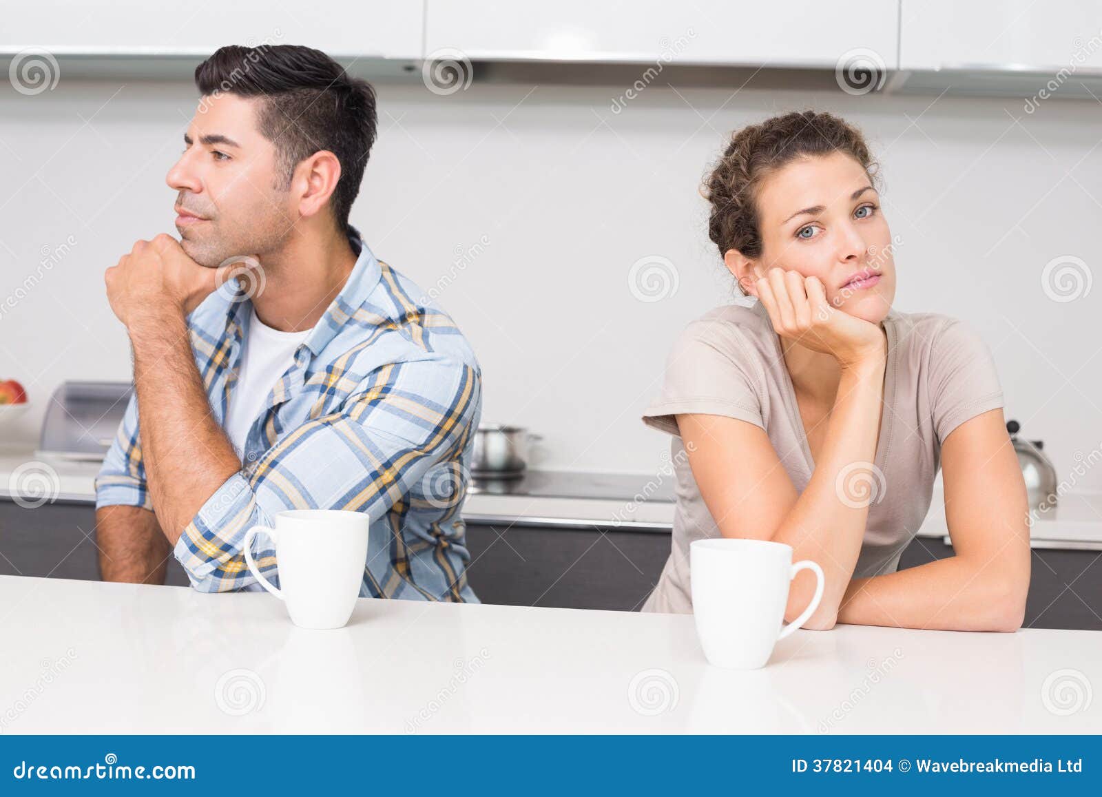 Troubled Couple Having Coffee Not Talking Stock Photo - Image of ...