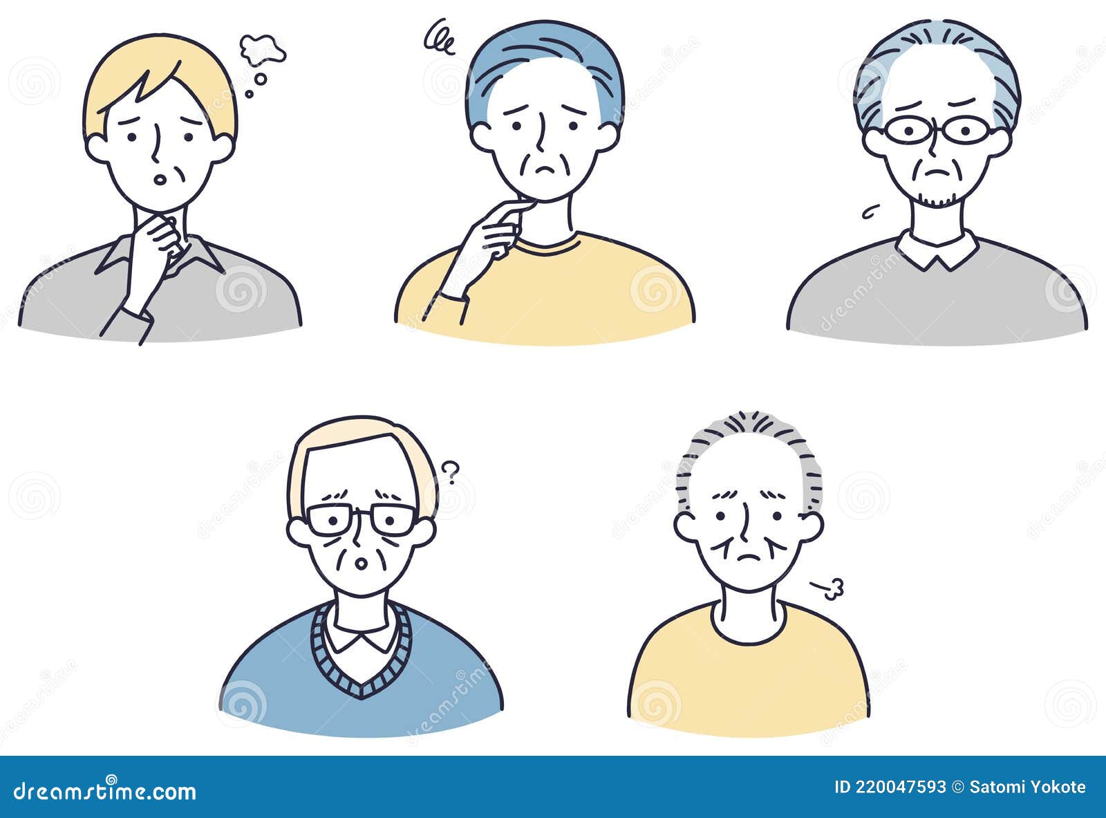 Troubled Face Senior Male Set Simple Illustration Stock Vector ...