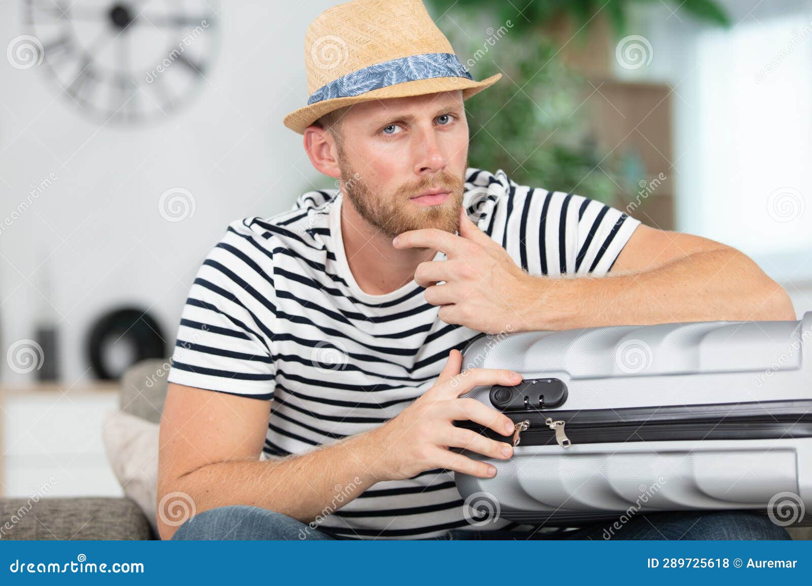 Troubled Man Has Forgotten Code for Suitcase Stock Photo - Image of ...