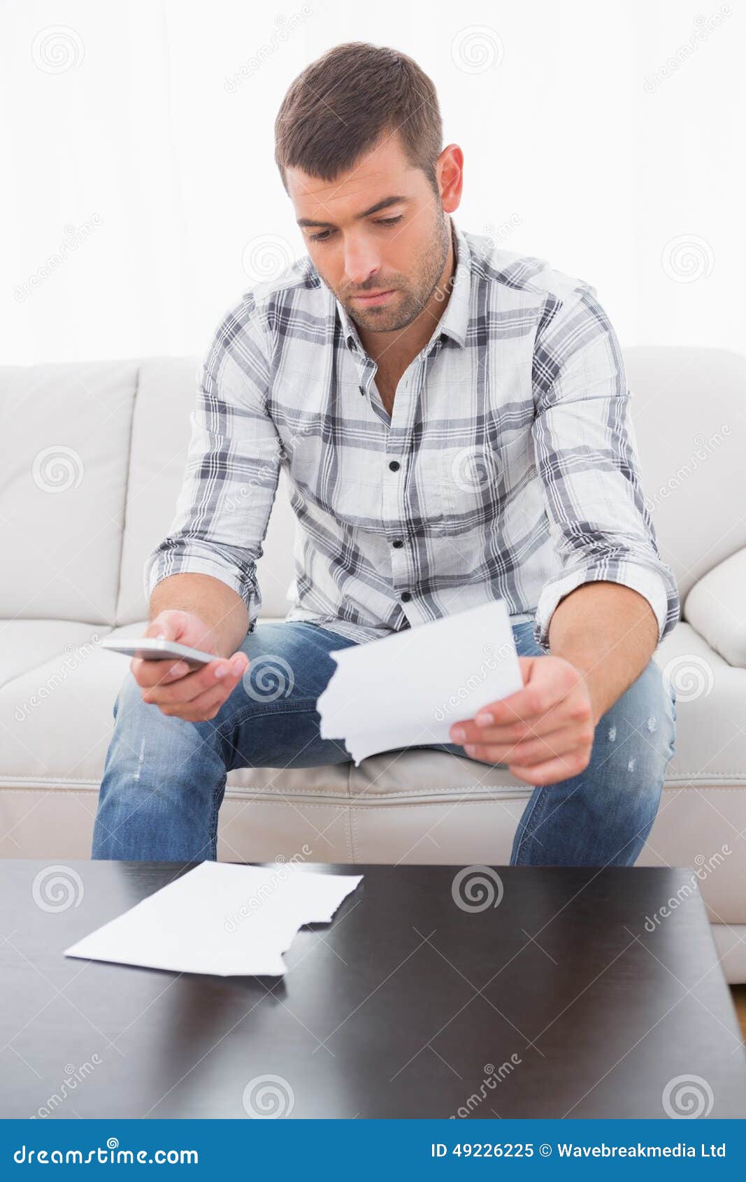 A Troubled Man Looking Papers Stock Image - Image of life, sitting ...