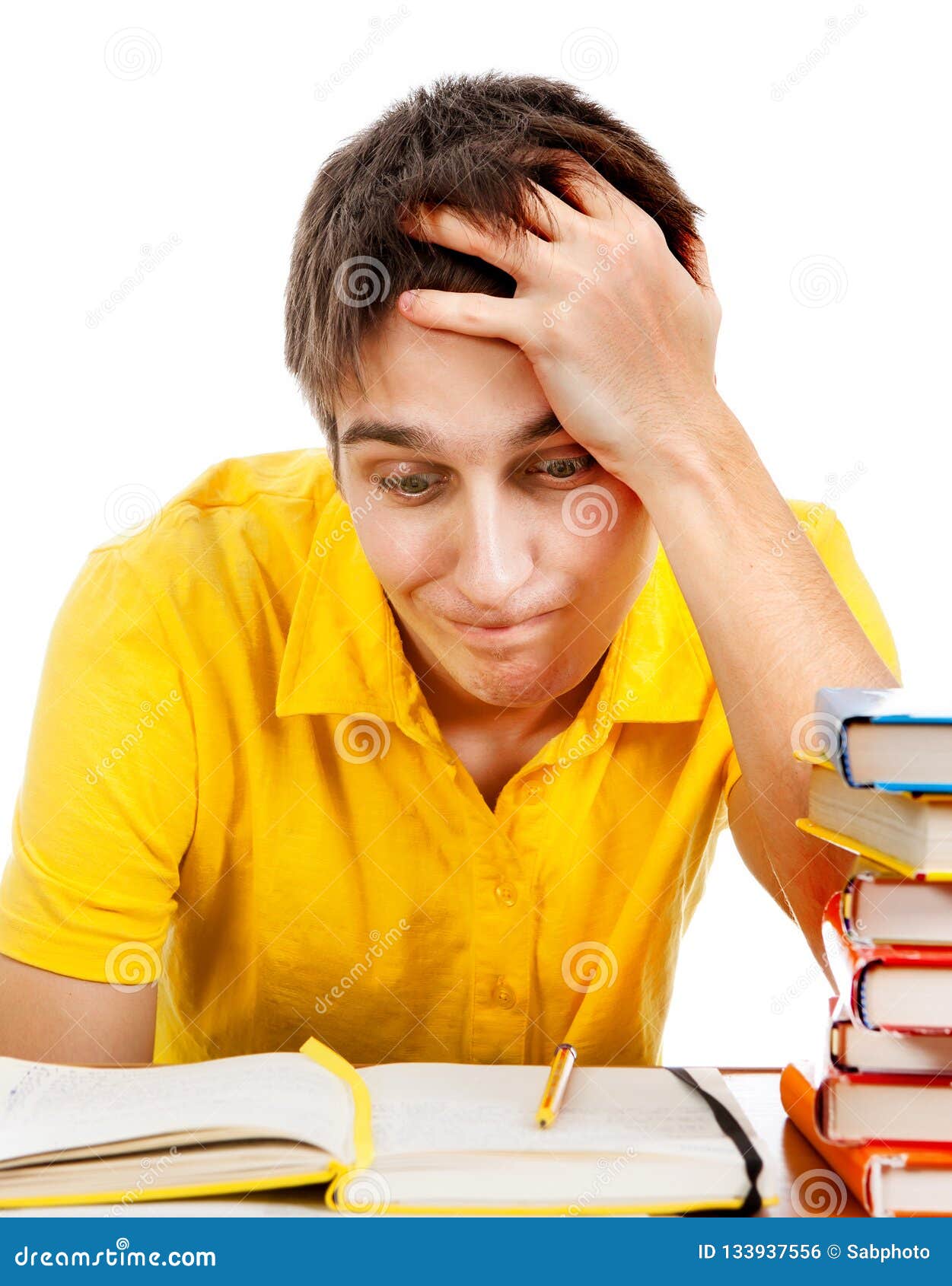Troubled Student with a Books Stock Photo - Image of deadline, disorder ...