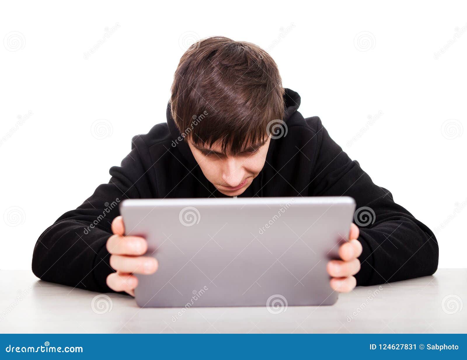 Sad Man with a Tablet stock image. Image of anxiety - 124627831