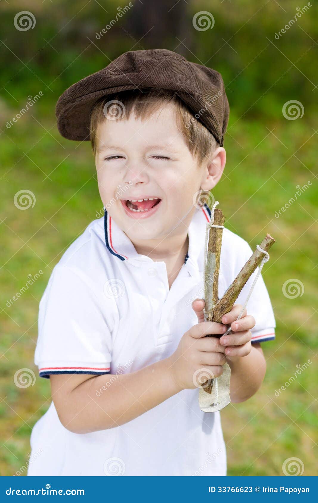 Troublemaker. Boy with Slingshot Stock Image - Image of making, playful ...