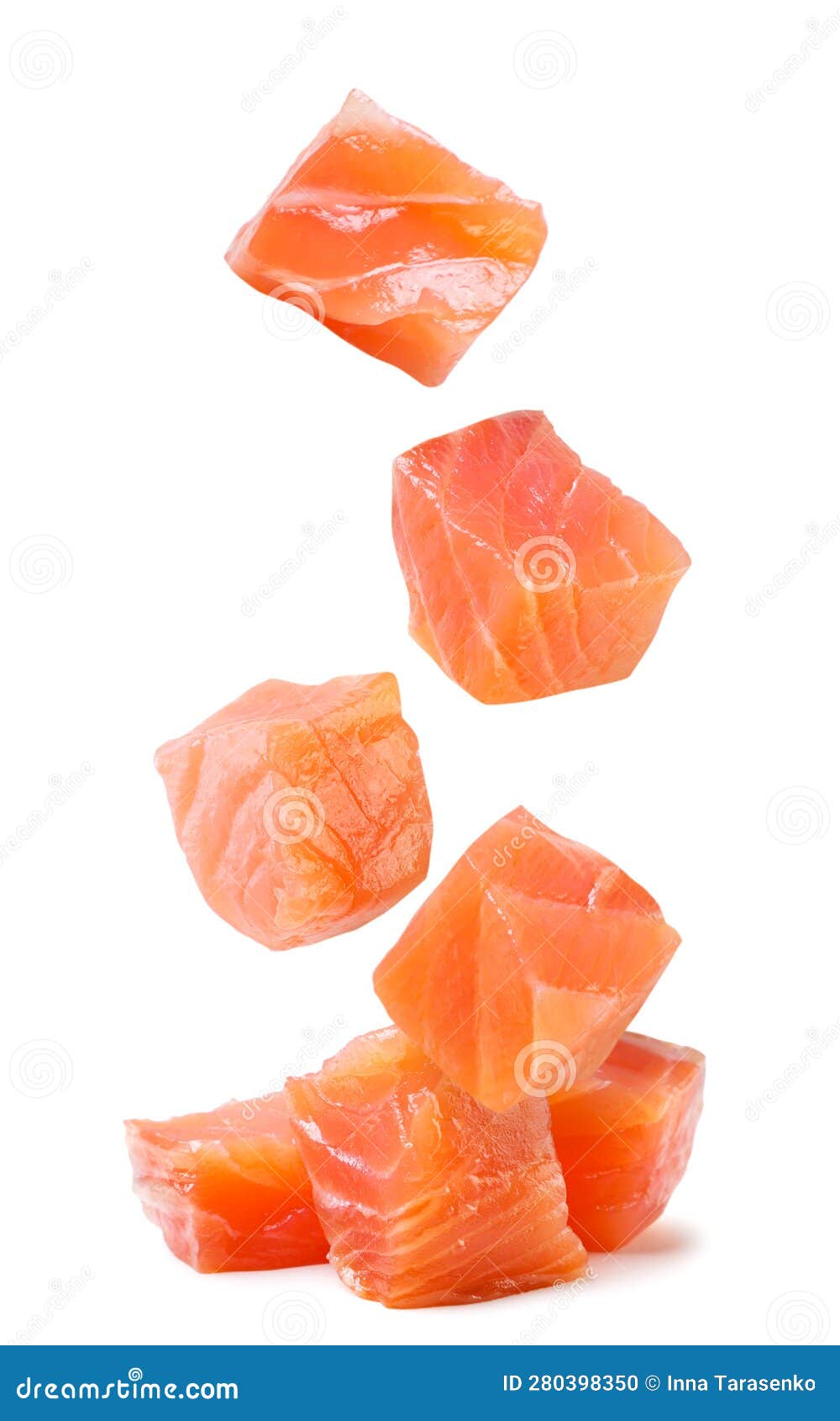 Trout Cubes Fall on a Pile on a White Background. Isolated Stock Photo ...