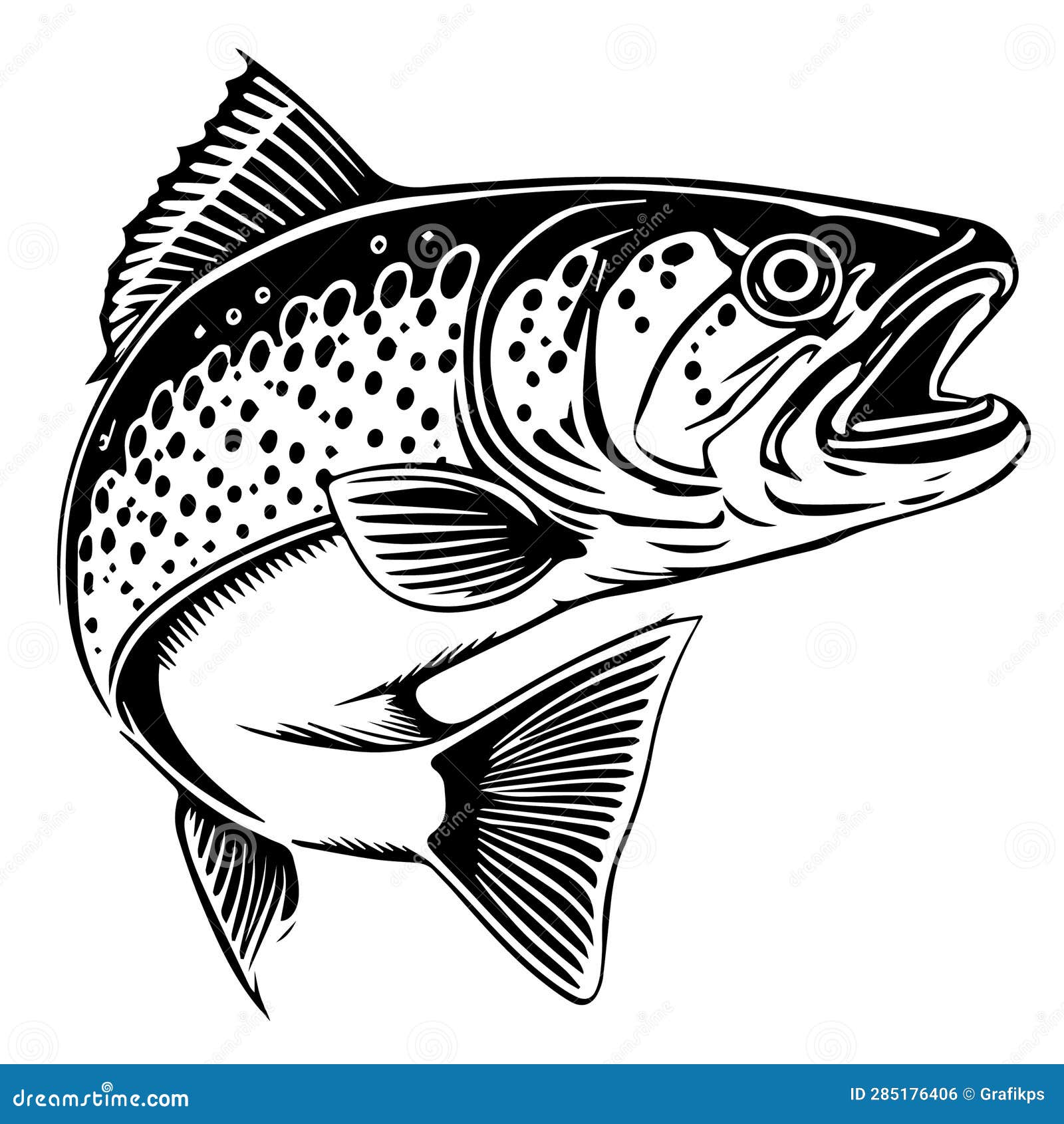 Trout Fish, Vector Illustration on a White Background. Silhouette Shape ...
