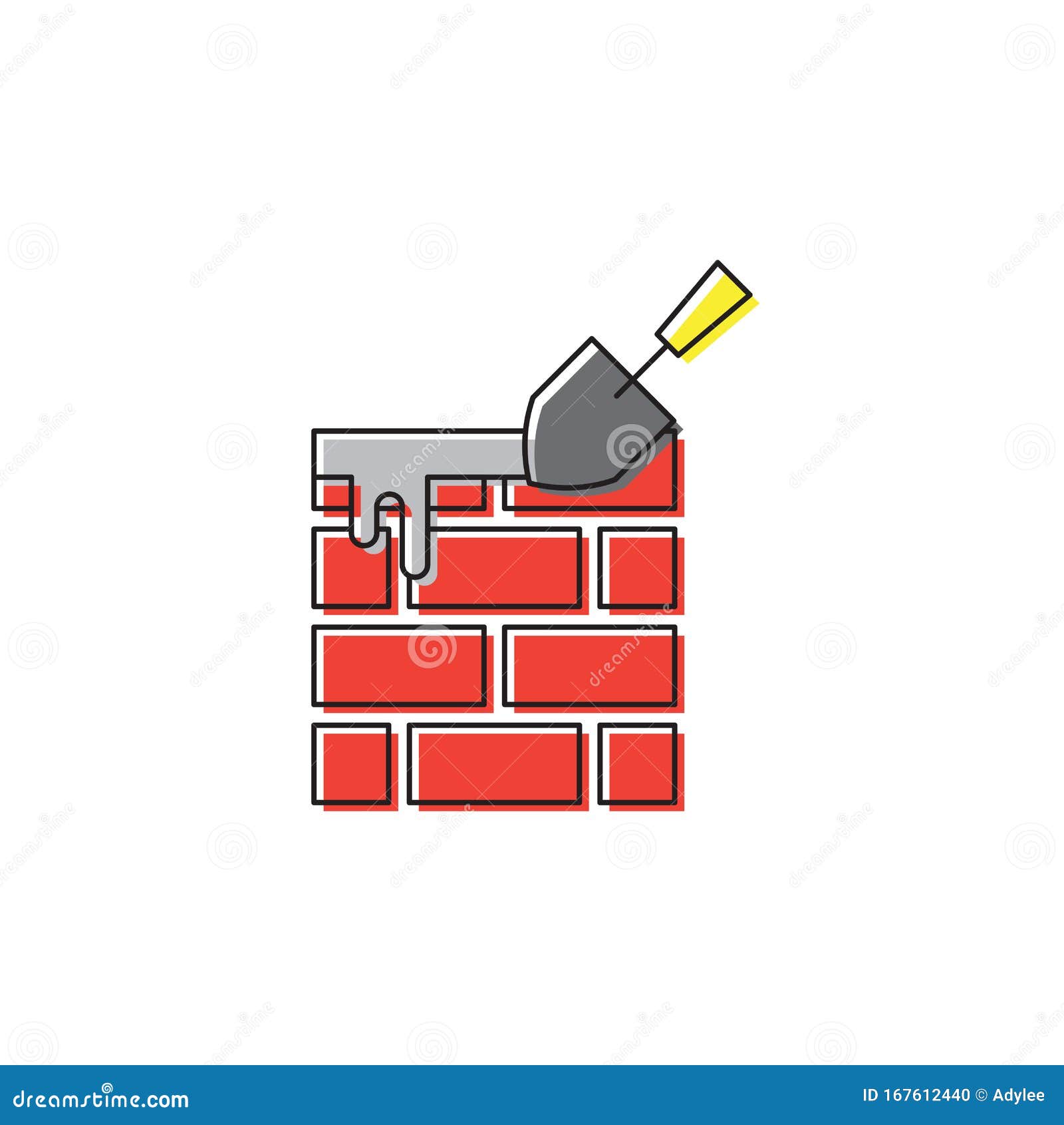 Trowel and Brick Wall Vector Icon Symbol Isolated on White Background ... Trowel and Brick Wall Vector Icon Symbol Isolated on White Background ...