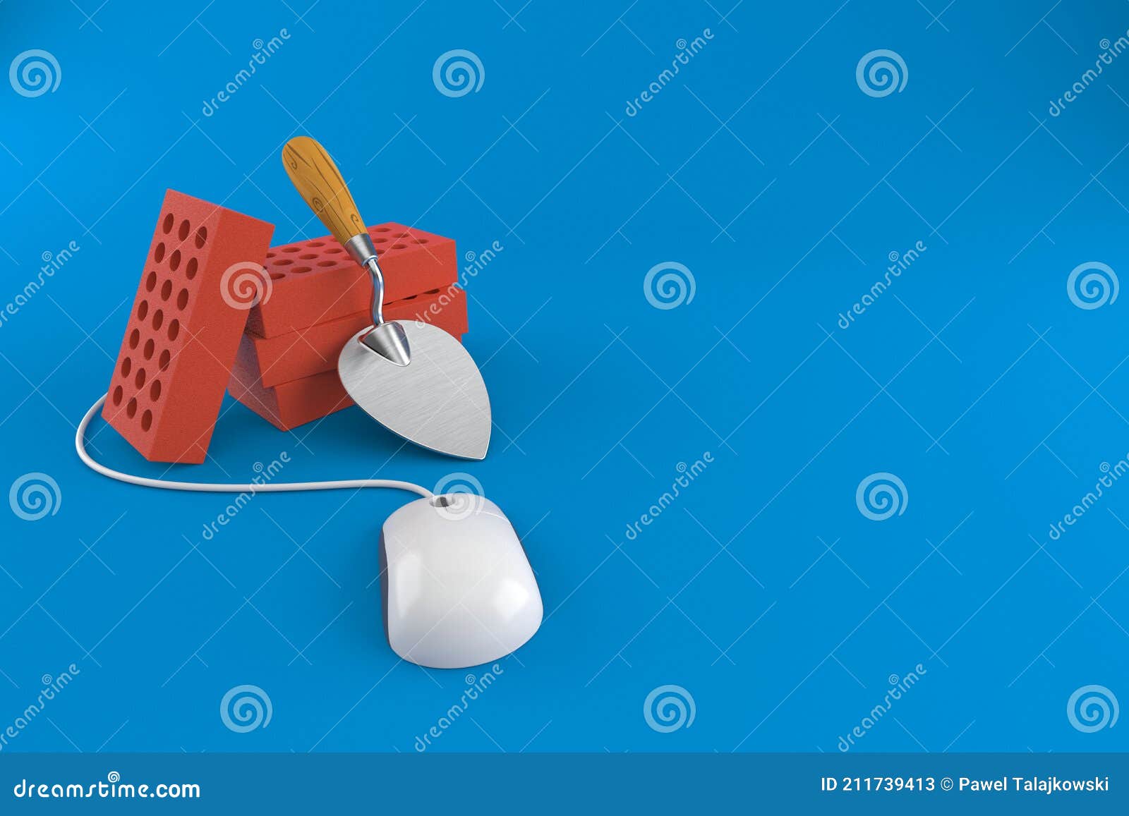 Trowel and Bricks with Computer Mouse Stock Illustration - Illustration ...