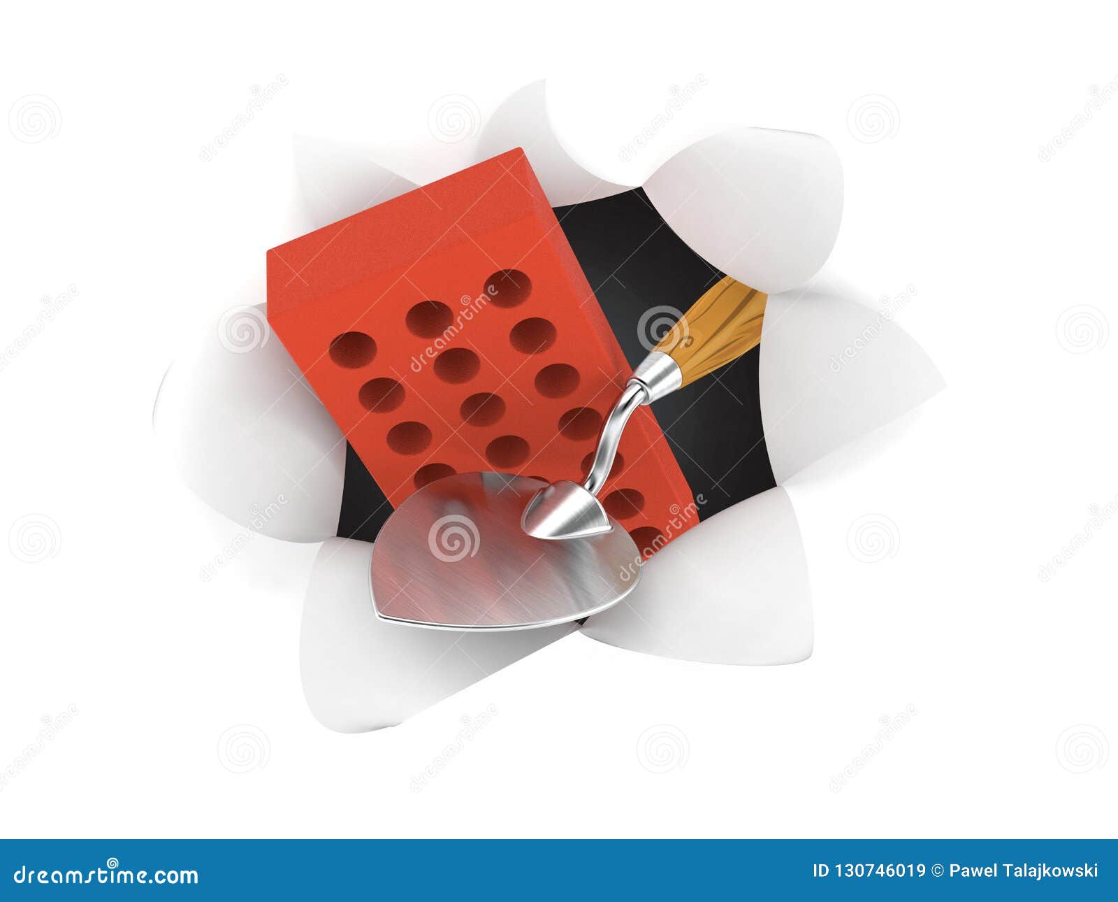 Trowel and Bricks Inside Hole from Torn Paper Stock Illustration ...