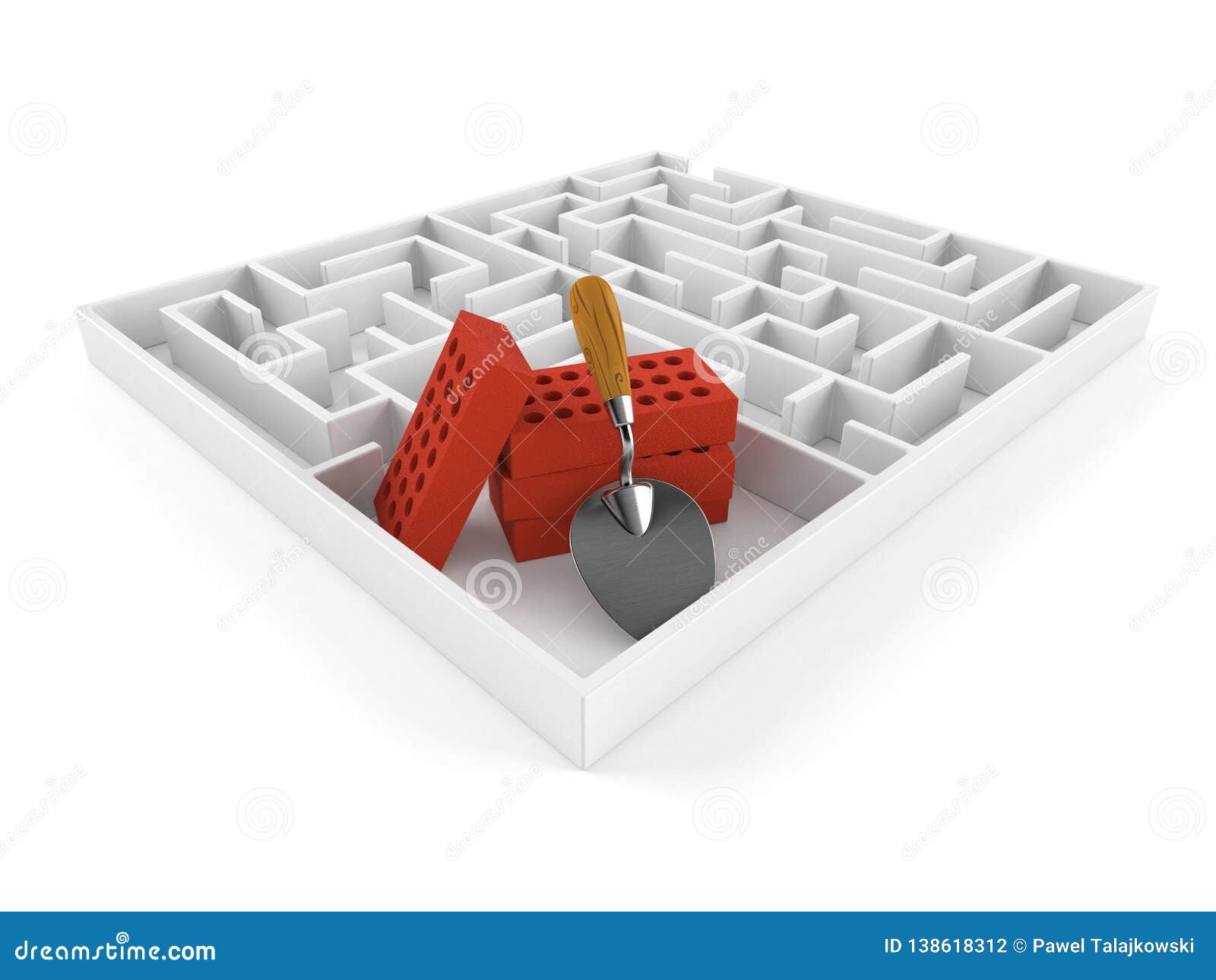 Trowel and Bricks Inside Maze Stock Illustration - Illustration of ...