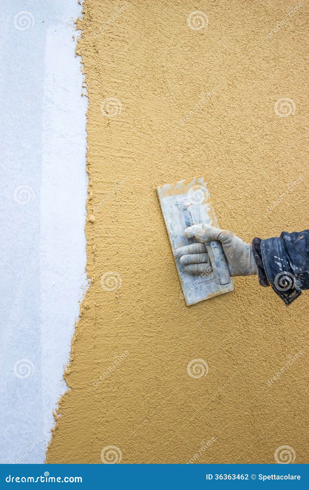 Trowel with Glove Hand Plastering a Wall Stock Photo - Image of master ...