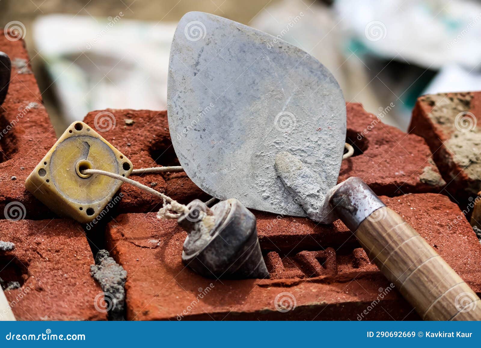 Trowel and Trowel Tool on Red Bricks Background. Stock Image - Image of ...